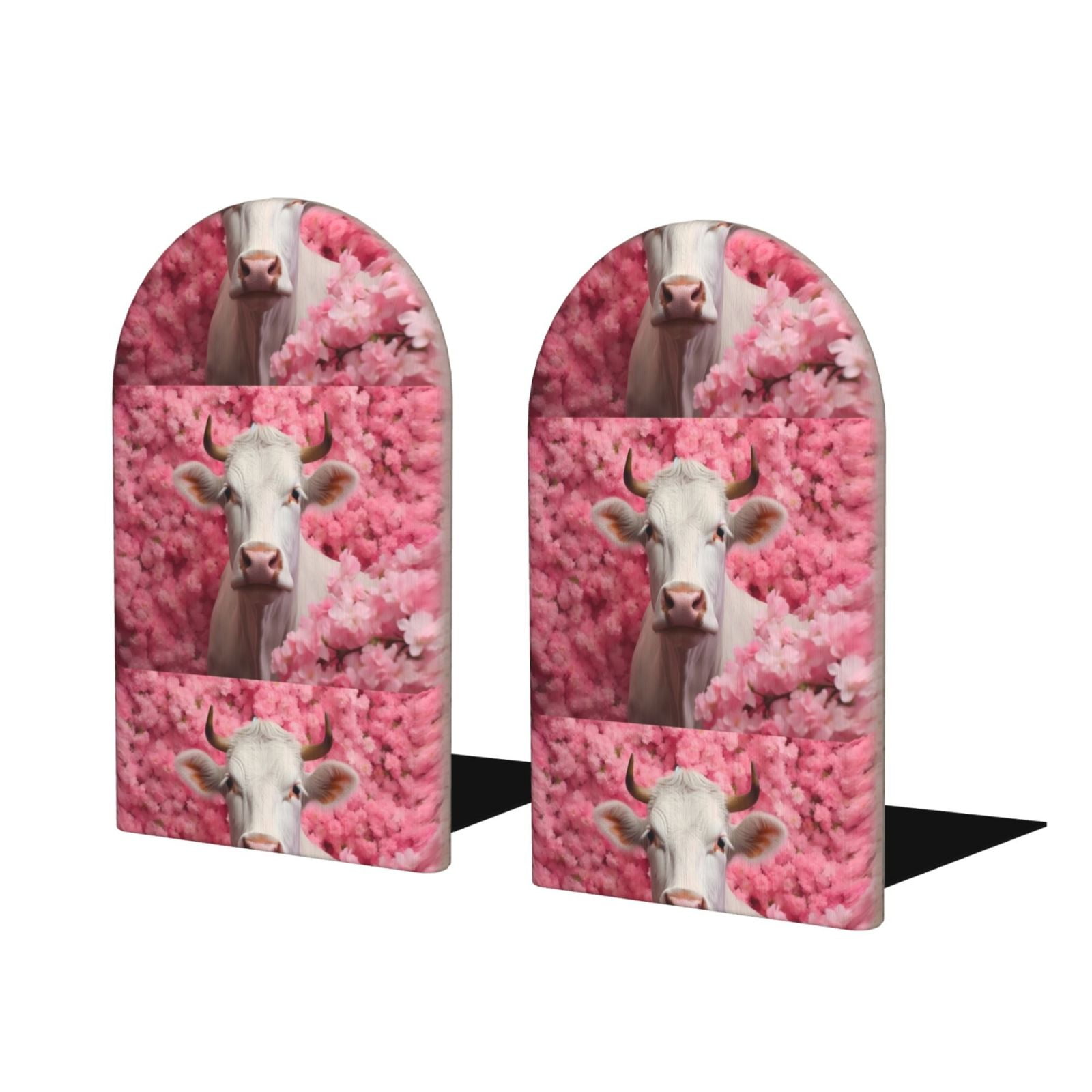 Sikiie Flower White Cow Bookends 1 Pair, Wood Bookends for Shelves ...