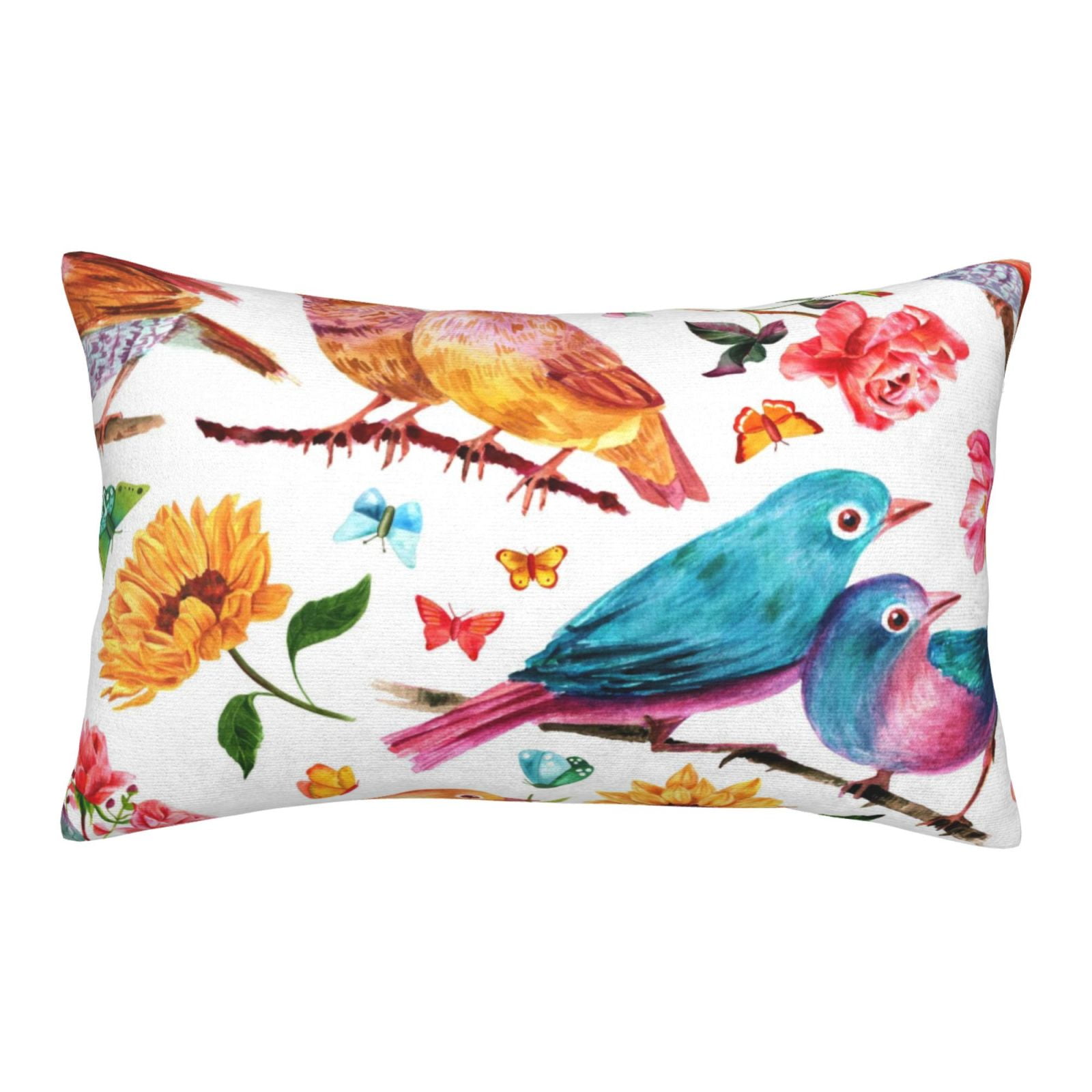 Sikiie Flowers Birds And Butterflies Print Plush Pillow Cover, Wrinkle ...