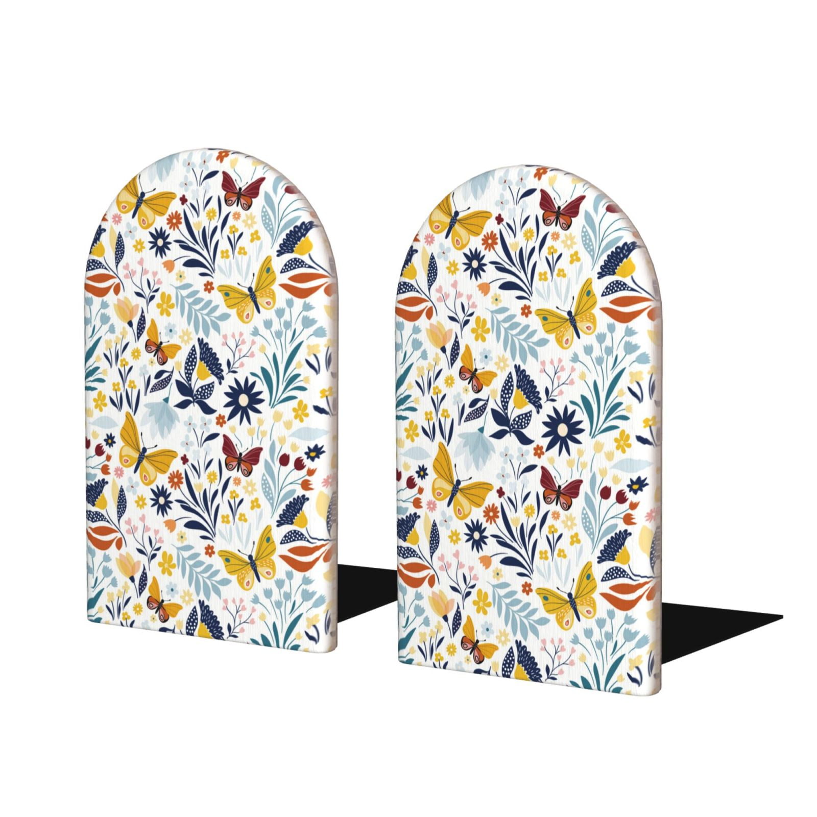 Sikiie Flowers Butterfly Bookends 1 Pair, Wood Bookends for Shelves ...