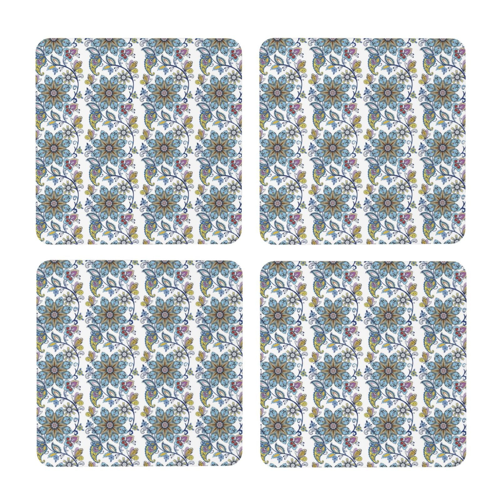 Sikiie Flowers and Butterflies MDF Cork Coaster 4 Pcs - Absorbent ...