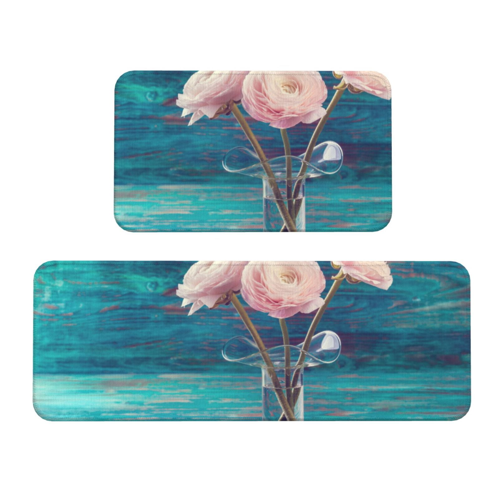 Sikiie Flowers in Glass Vase Kitchen Mat 2 PCS Cushioned Kitchen Rug ...