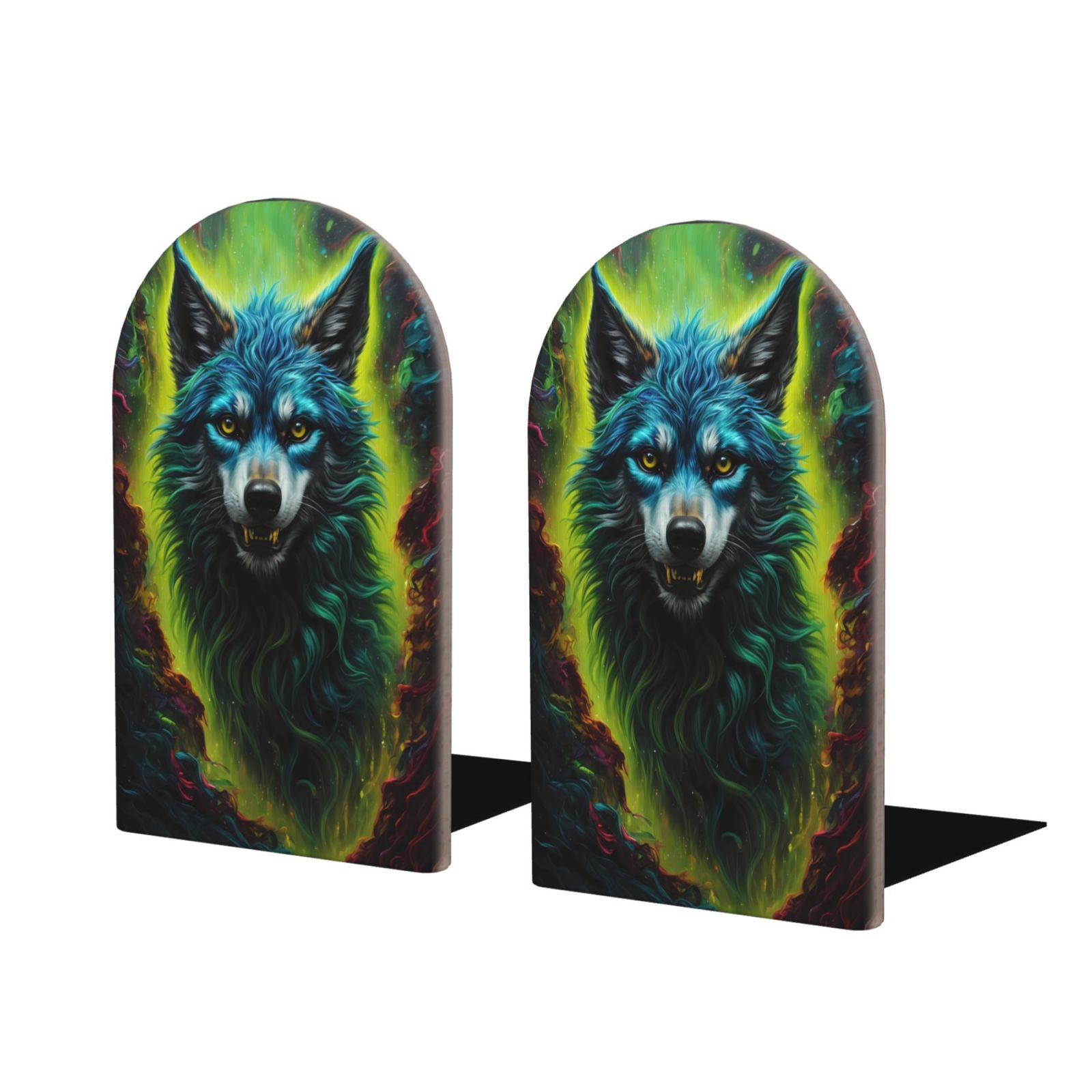 Sikiie Fluorescent Wolf Bookends 1 Pair, Wood Bookends for Shelves ...