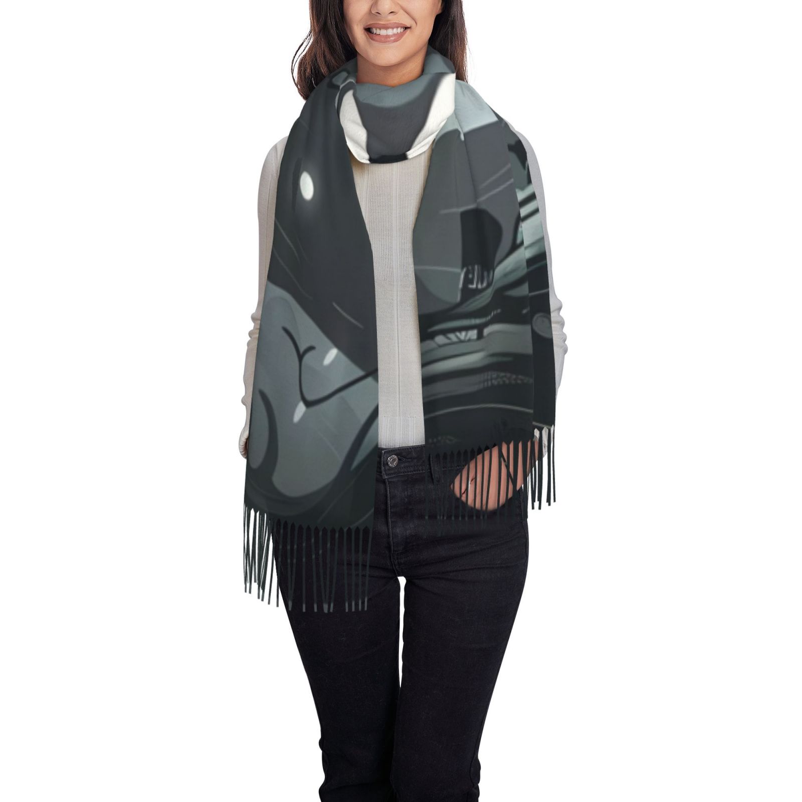 Sikiie Forest Black Ghost Warrior Shawl Wraps Big Scarf Tassel Fall ...