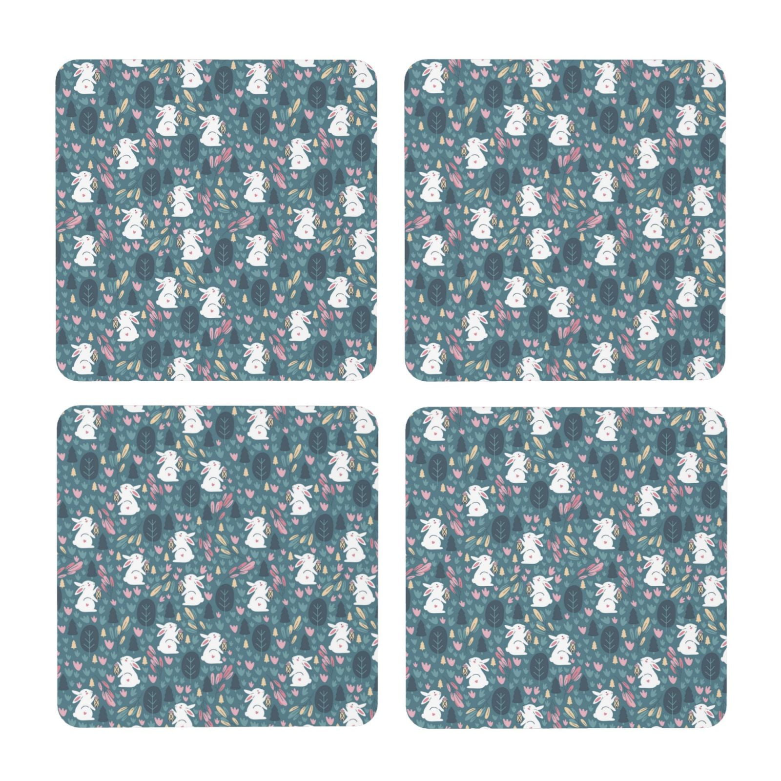 Sikiie Forest Rabbit MDF Cork Coaster 4 Pcs - Absorbent Beverage ...