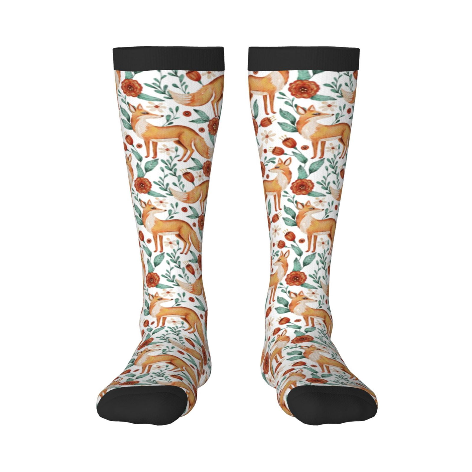 Sikiie Foxes and Floral Harmony Knee Socks, High Socks Long Stretchy ...