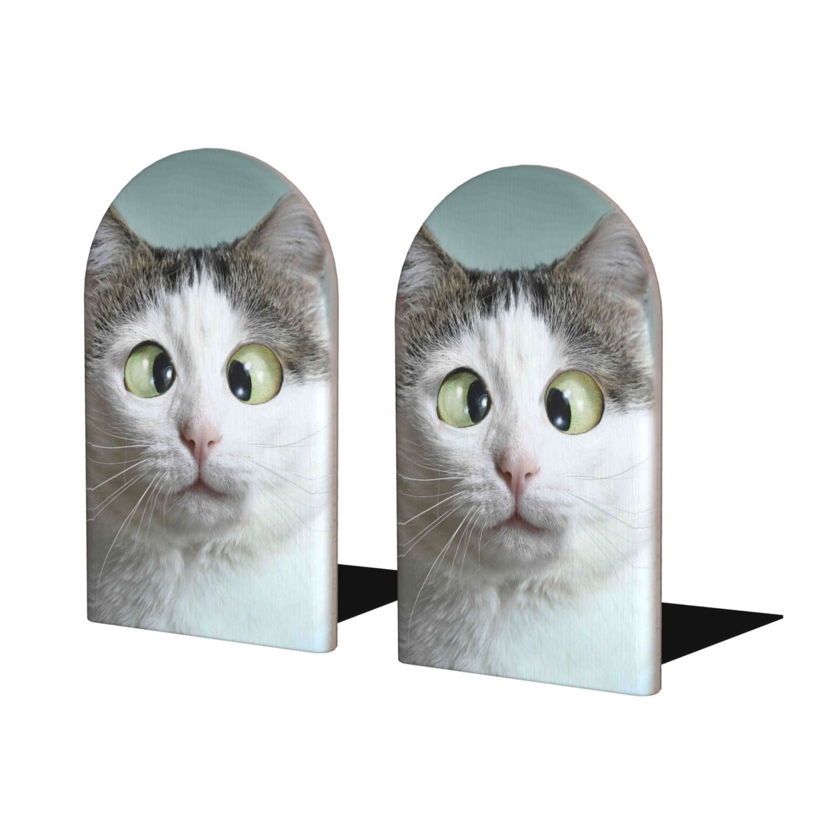 Sikiie Funny Cat Bookends 1 Pair, Wood Bookends for Shelves, Book Ends ...
