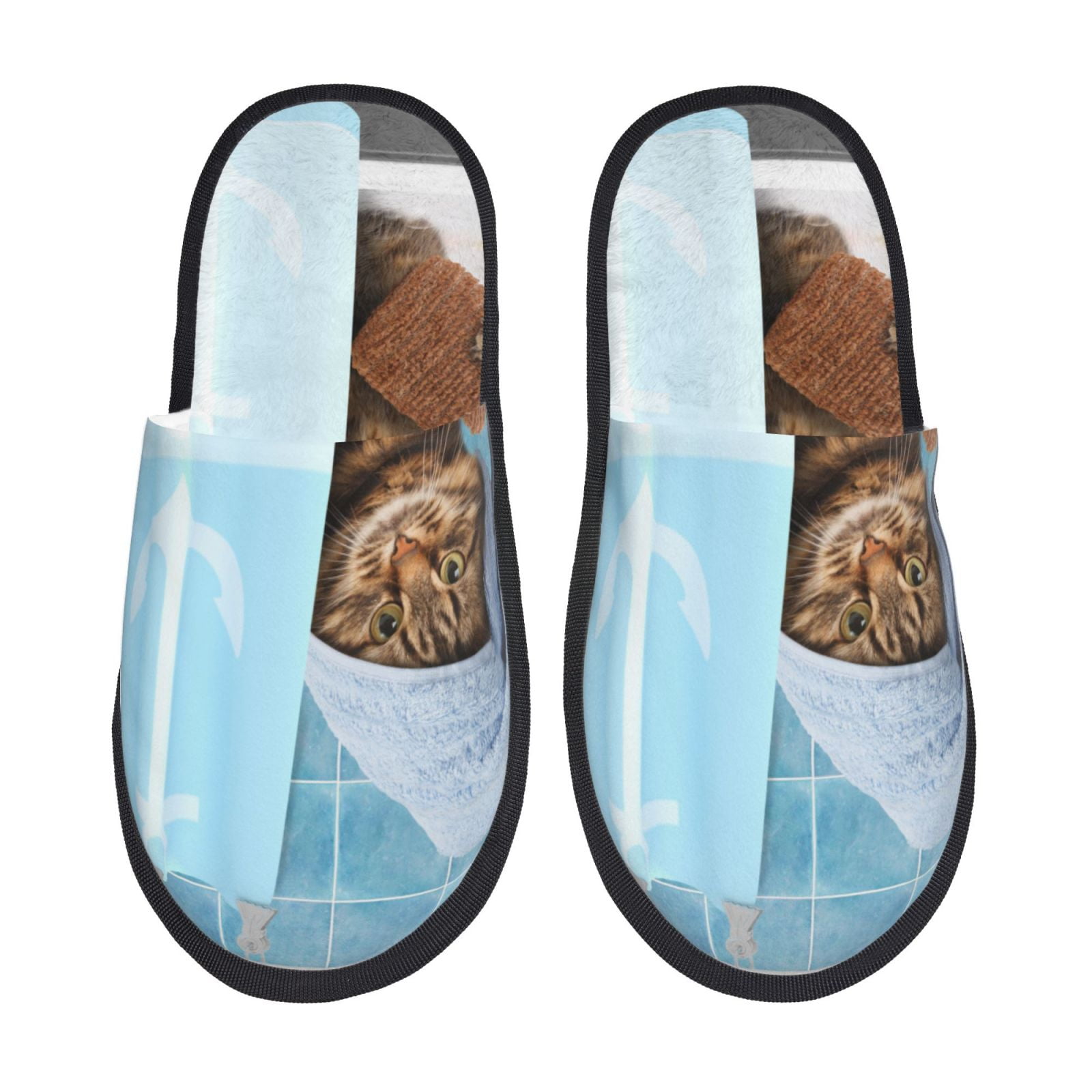 Sikiie Funny Cat Taking a Bath Fuzzy Slip-on Slippers Warm Cozy Soft ...