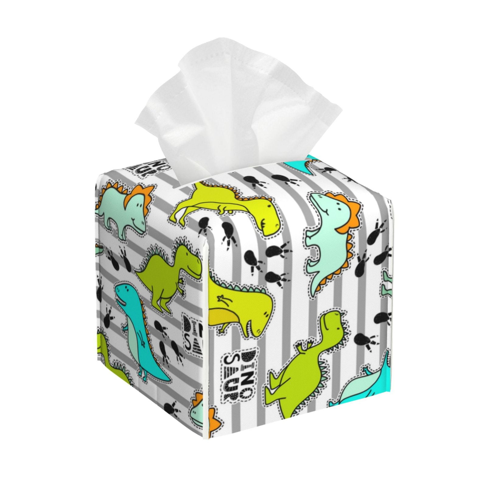 Sikiie Funny Dinosaurs on Stripes Leather Tissue Box Cover Square ...