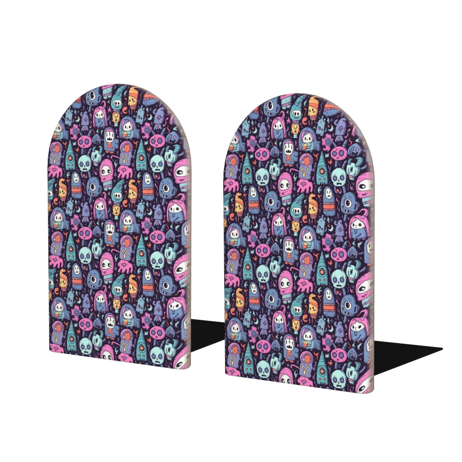 Sikiie Funny colorful skull ghost Bookends 1 Pair, Wood Bookends for ...