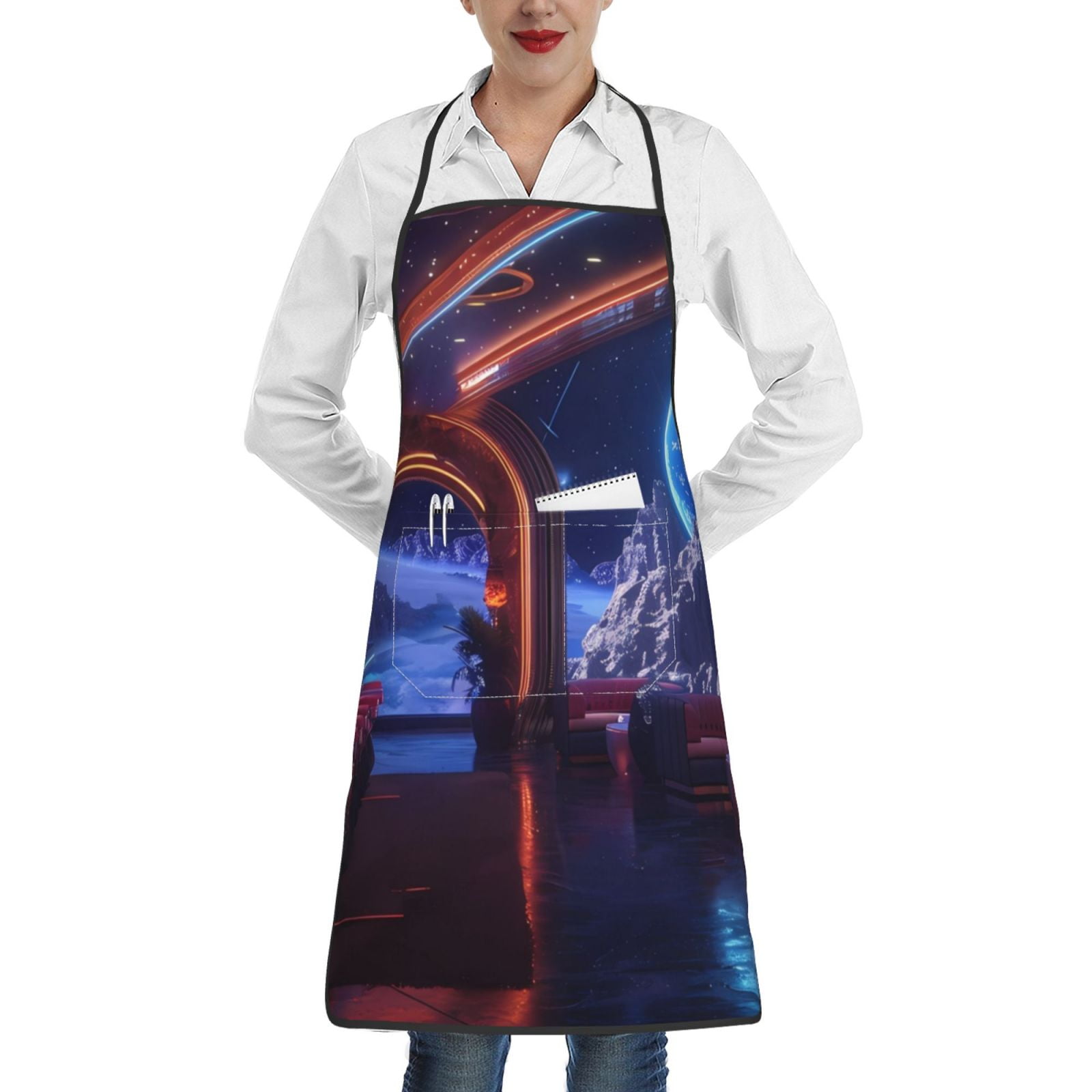 Sikiie Futuristic Bar Space View Aprons for Kitchen Cooking Aprons ...