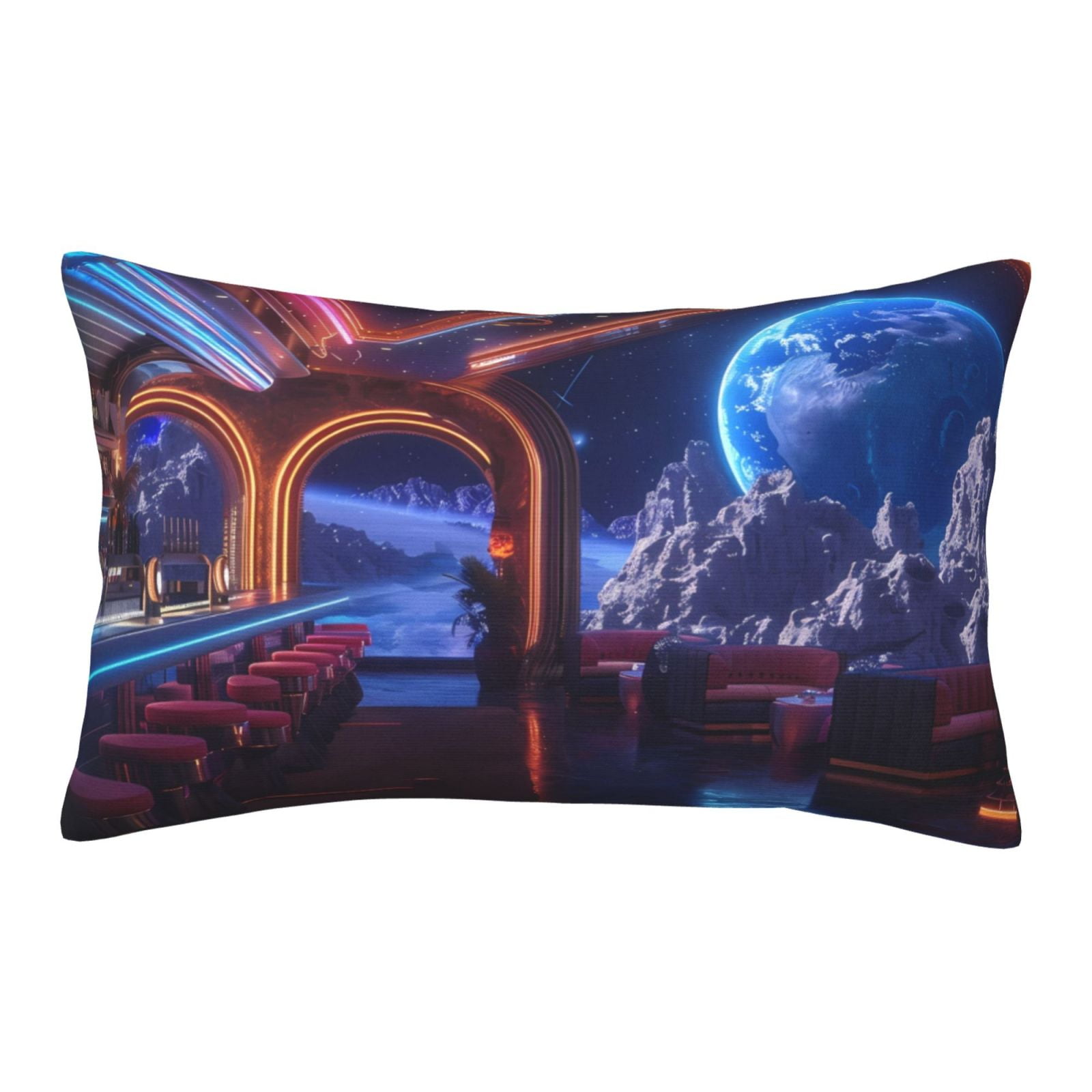 Sikiie Futuristic Bar Space View Print Plush Pillow Cover, Wrinkle ...