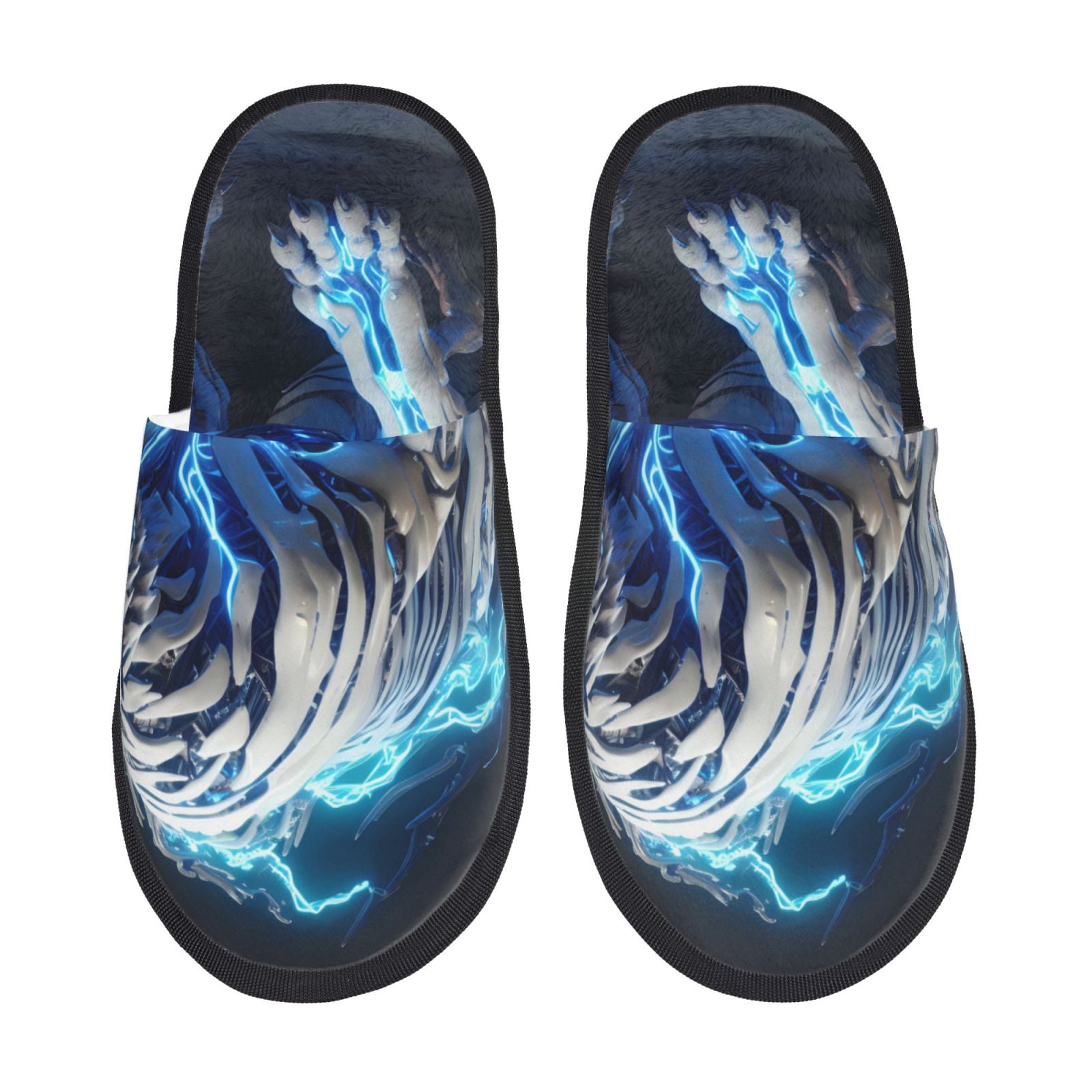 Sikiie Futuristic Blue Light White Tiger Fuzzy Slip-on Slippers Warm ...