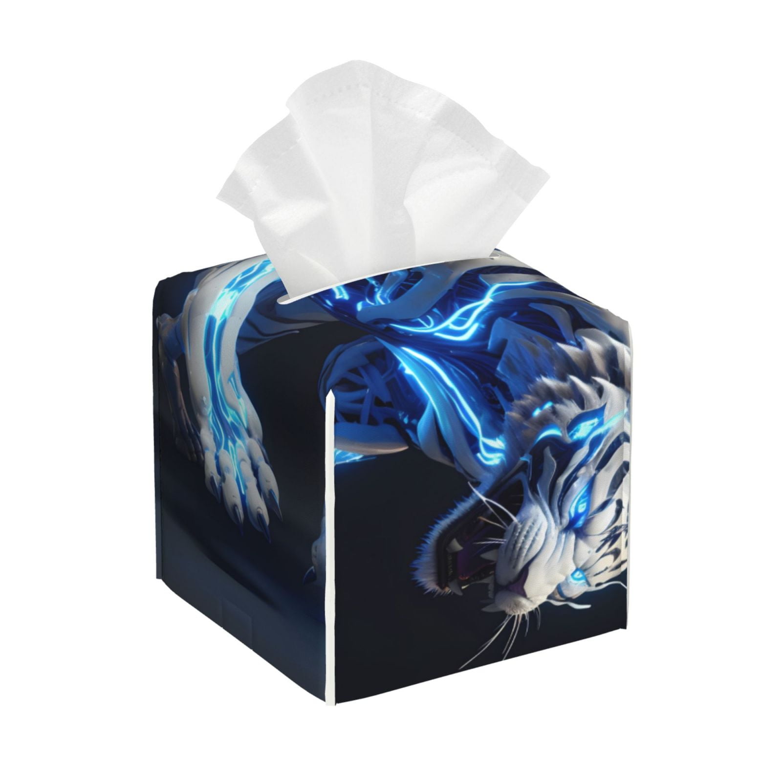 Sikiie Futuristic Blue Light White Tiger Leather Tissue Box Cover ...