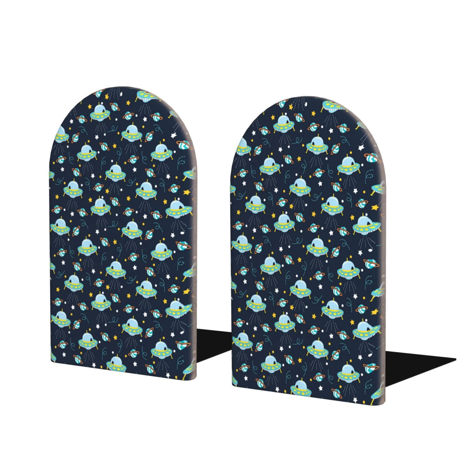 Sikiie Galaxy With Ufo Bookends 1 Pair, Wood Bookends for Shelves, Book ...