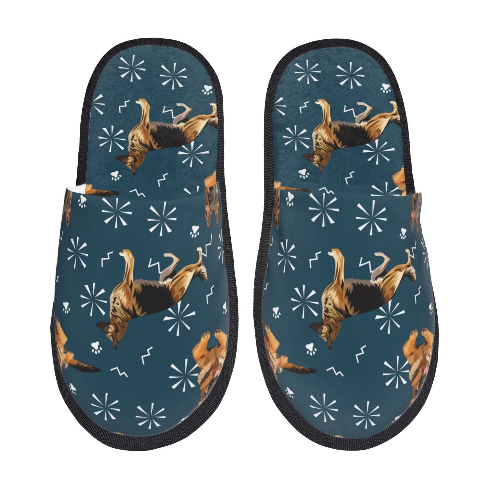 Sikiie German Shepherd Dog Fuzzy Slip-on Slippers Warm Cozy Soft ...