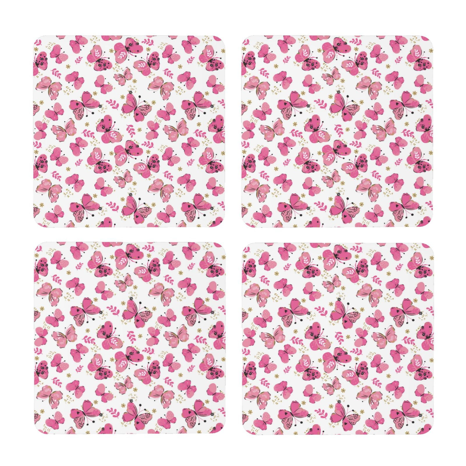 Sikiie Girl Butterfly MDF Cork Coaster 4 Pcs - Absorbent Beverage ...