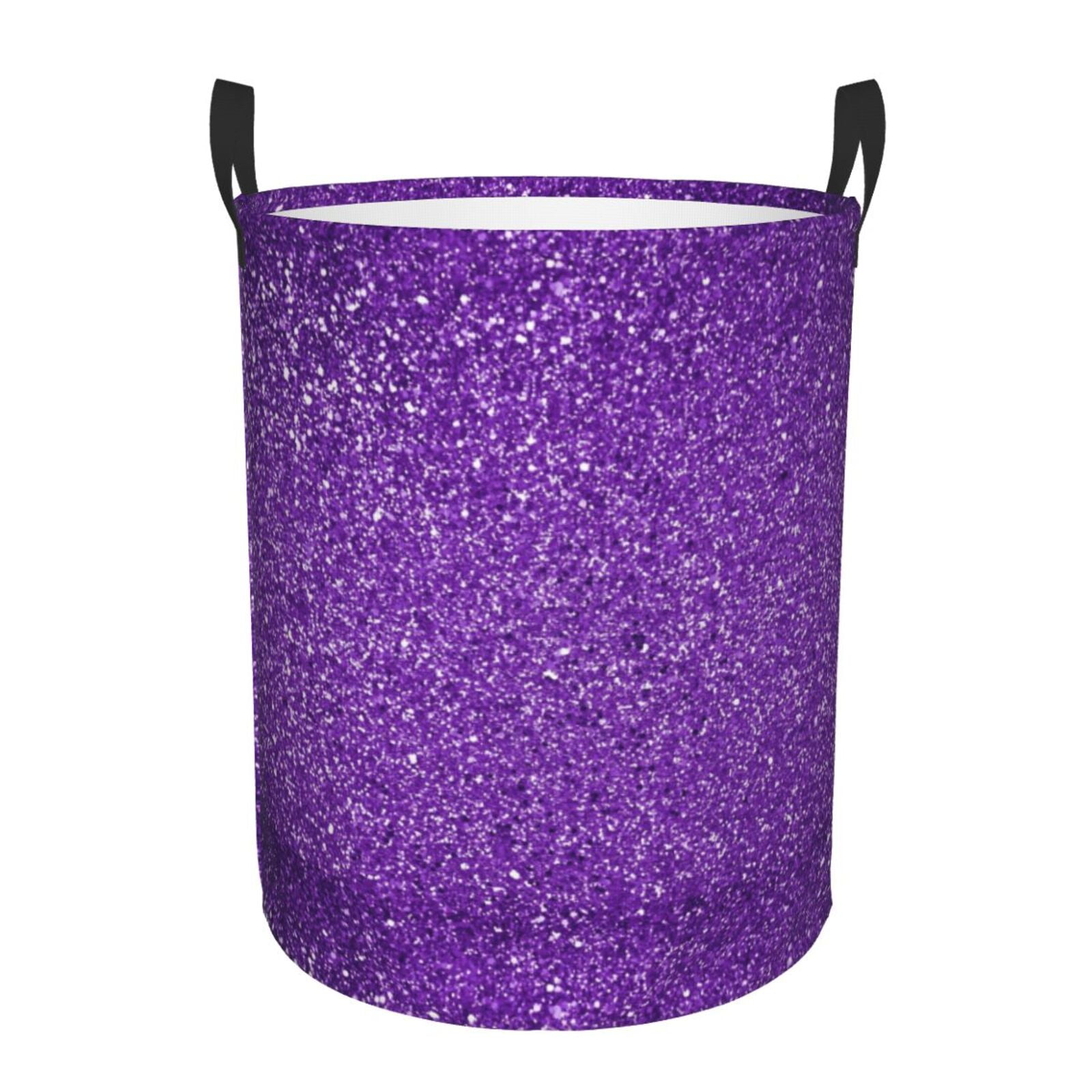 Sikiie Glitter Purple Print Round Dirty Clothes Basket, Waterproof ...