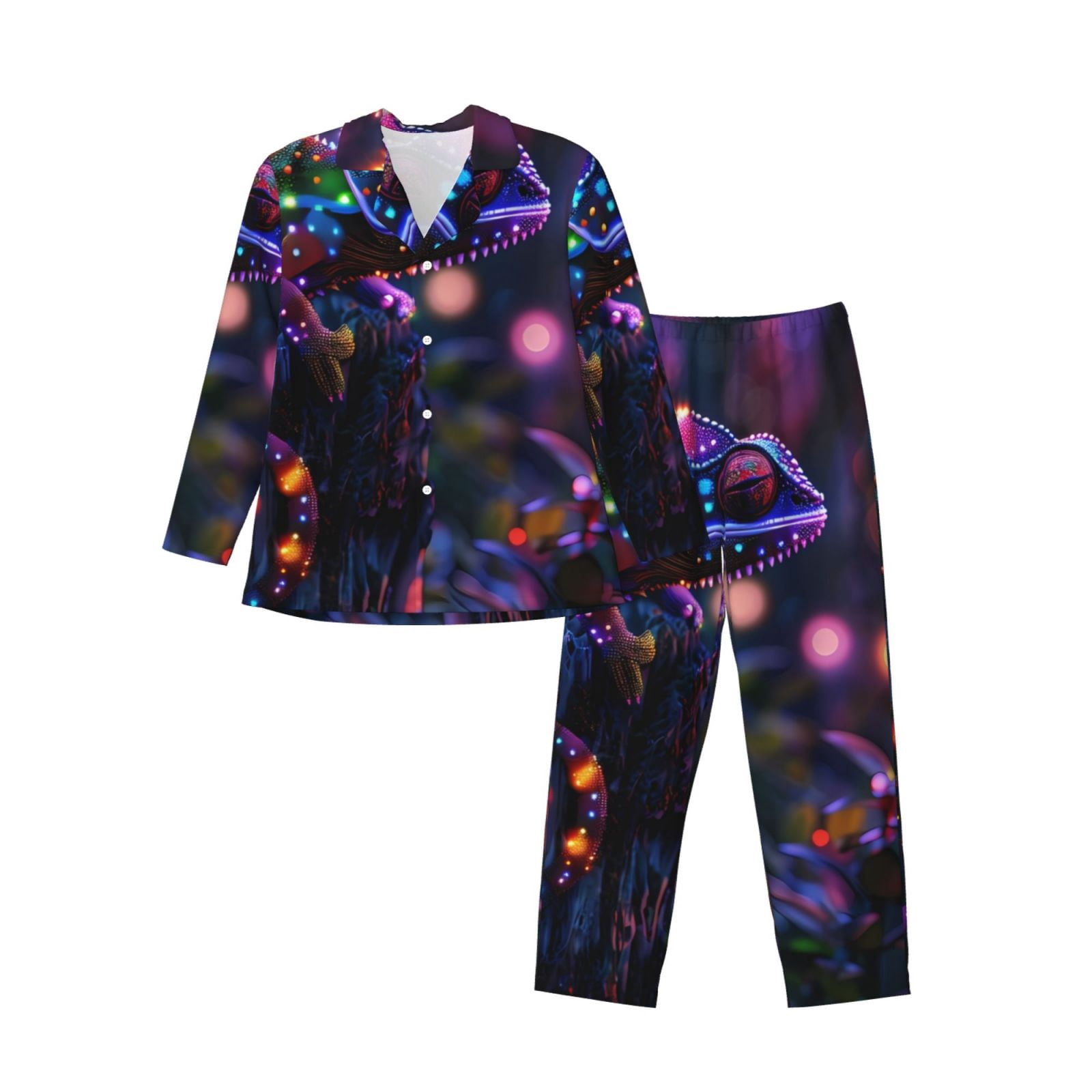 Sikiie Glowing Chameleon Fantasy Art Mens Pajama Set, Soft Warm Long ...