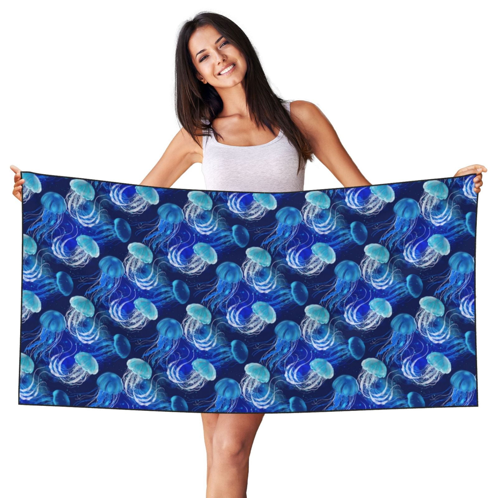 Sikiie Glowing Jellyfish Pattern Beach Towel for Women Men, Pool Bath ...