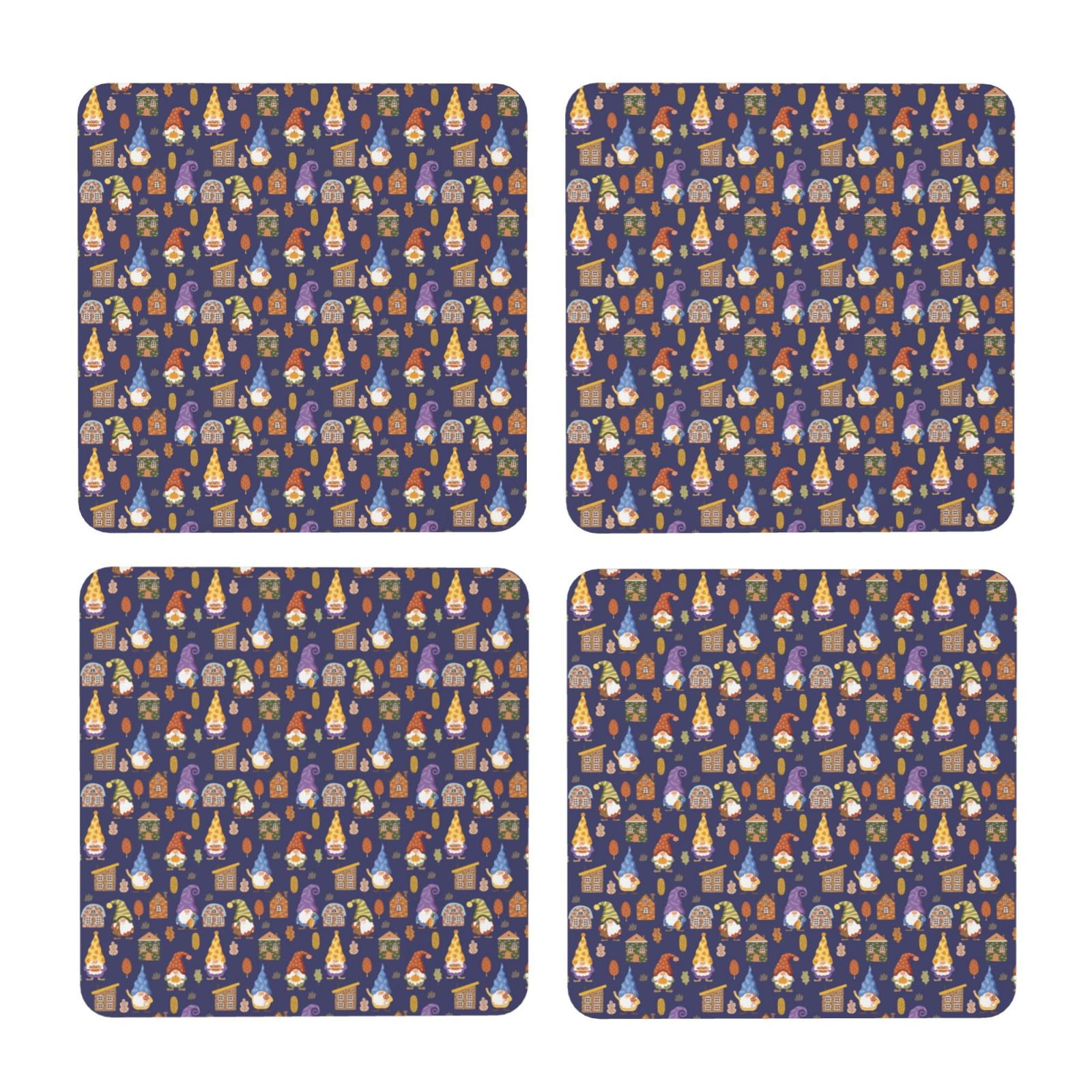 Sikiie Gnomes And Houses MDF Cork Coaster 4 Pcs - Absorbent Beverage ...