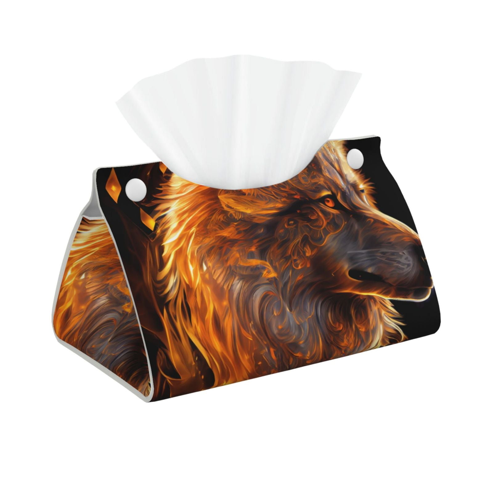 Sikiie Gold Flame Pattern Wolf Leather Tissue Box Cover Rectangle, Long ...