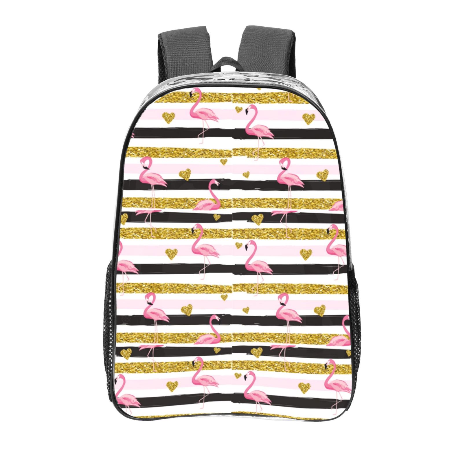 Sikiie Gold Glittering Hearts and Flamingos Clear Backpack, Transparent ...
