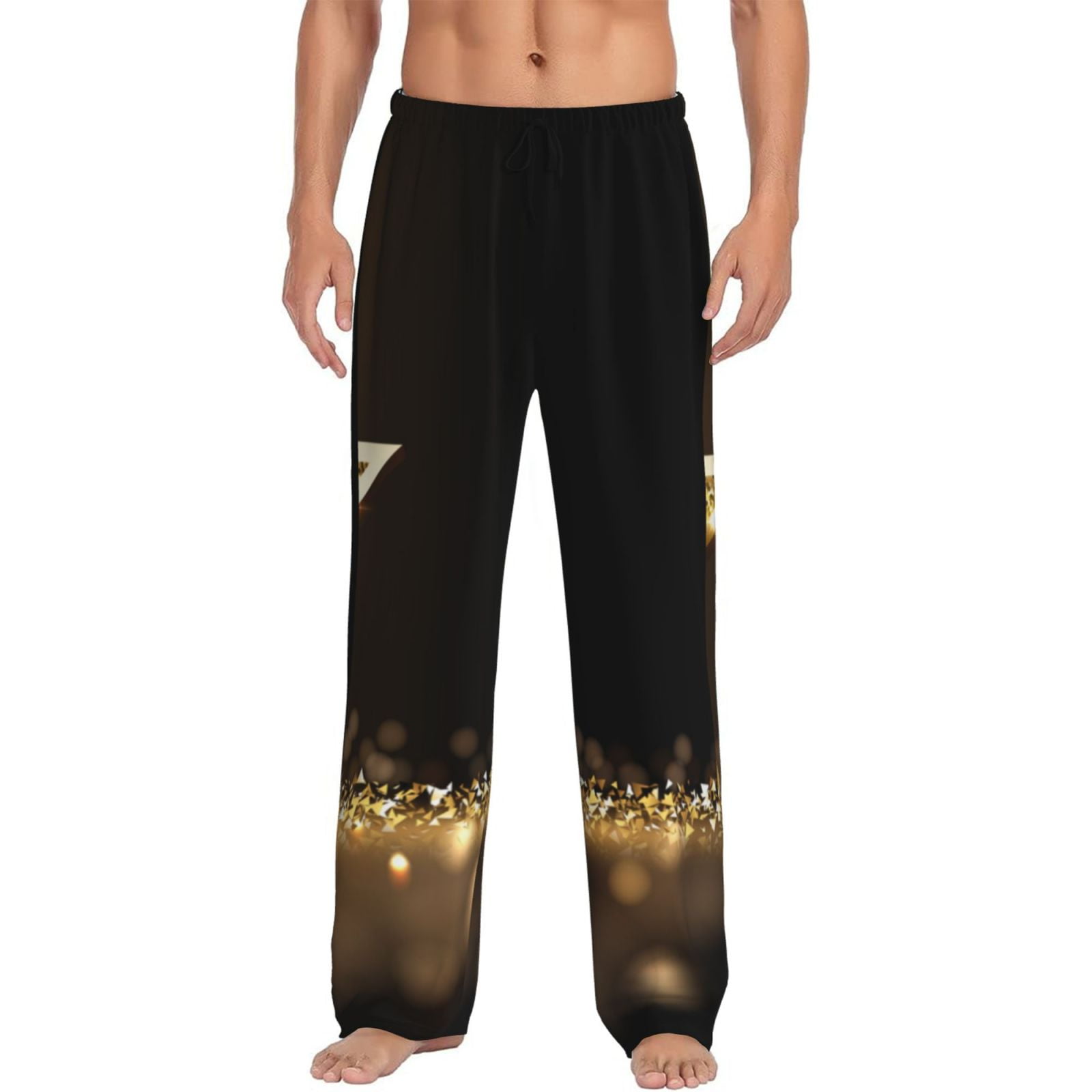 Sikiie Gold Glittering Stars Pajama Pants Men, PJ Bottoms, Sleep ...