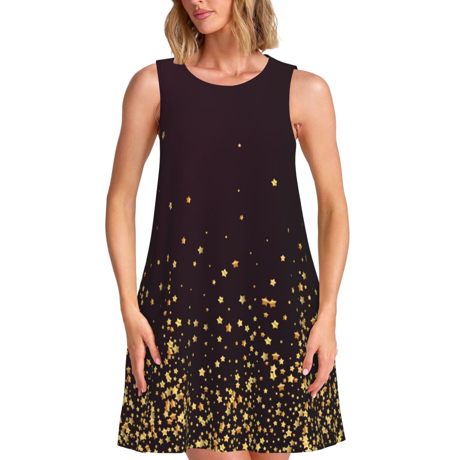 Sikiie Gold stars luxury sparkling Print Women's Sleeveless Dress with ...