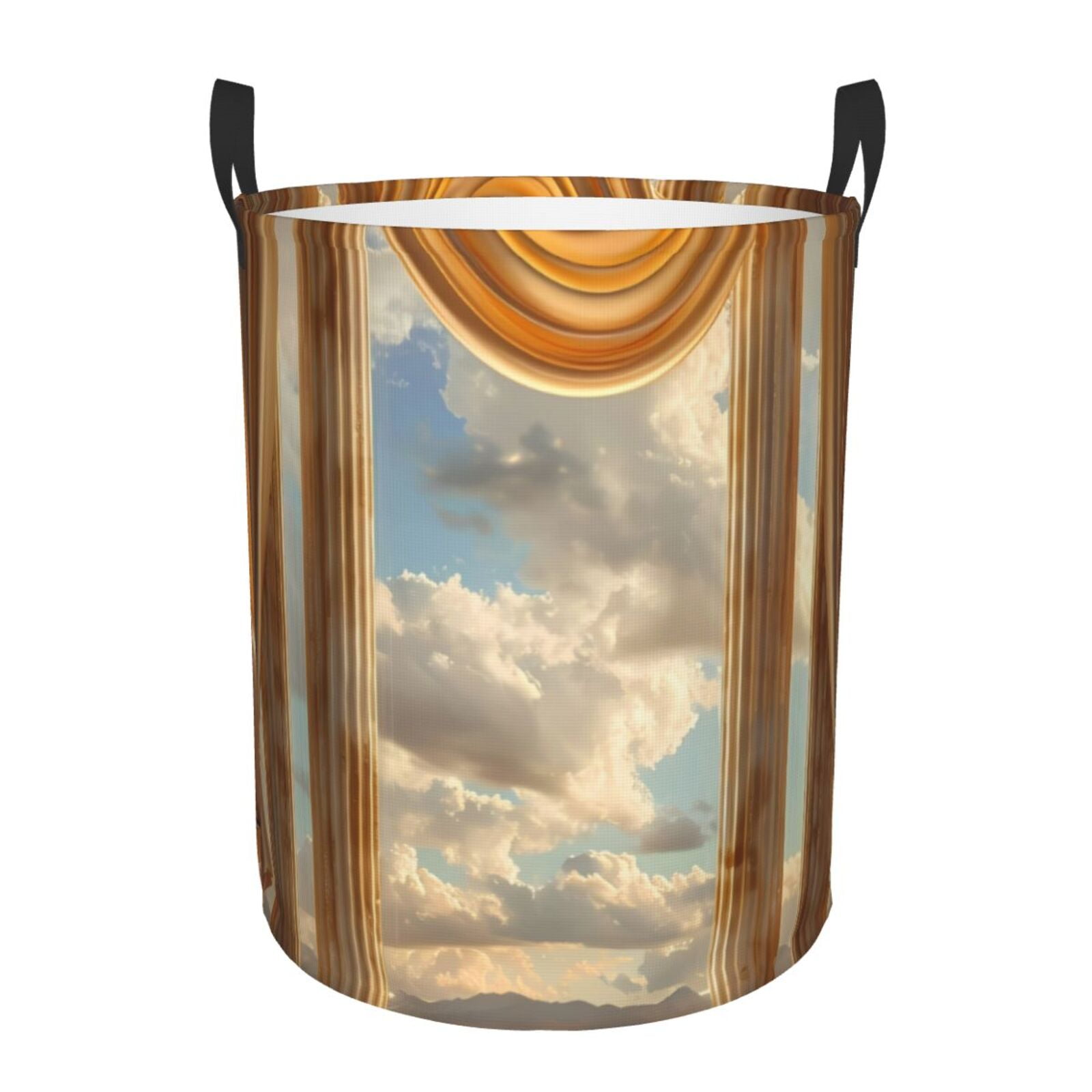 Sikiie Golden Drapes Pillars Clouds Print Round Dirty Clothes Basket ...