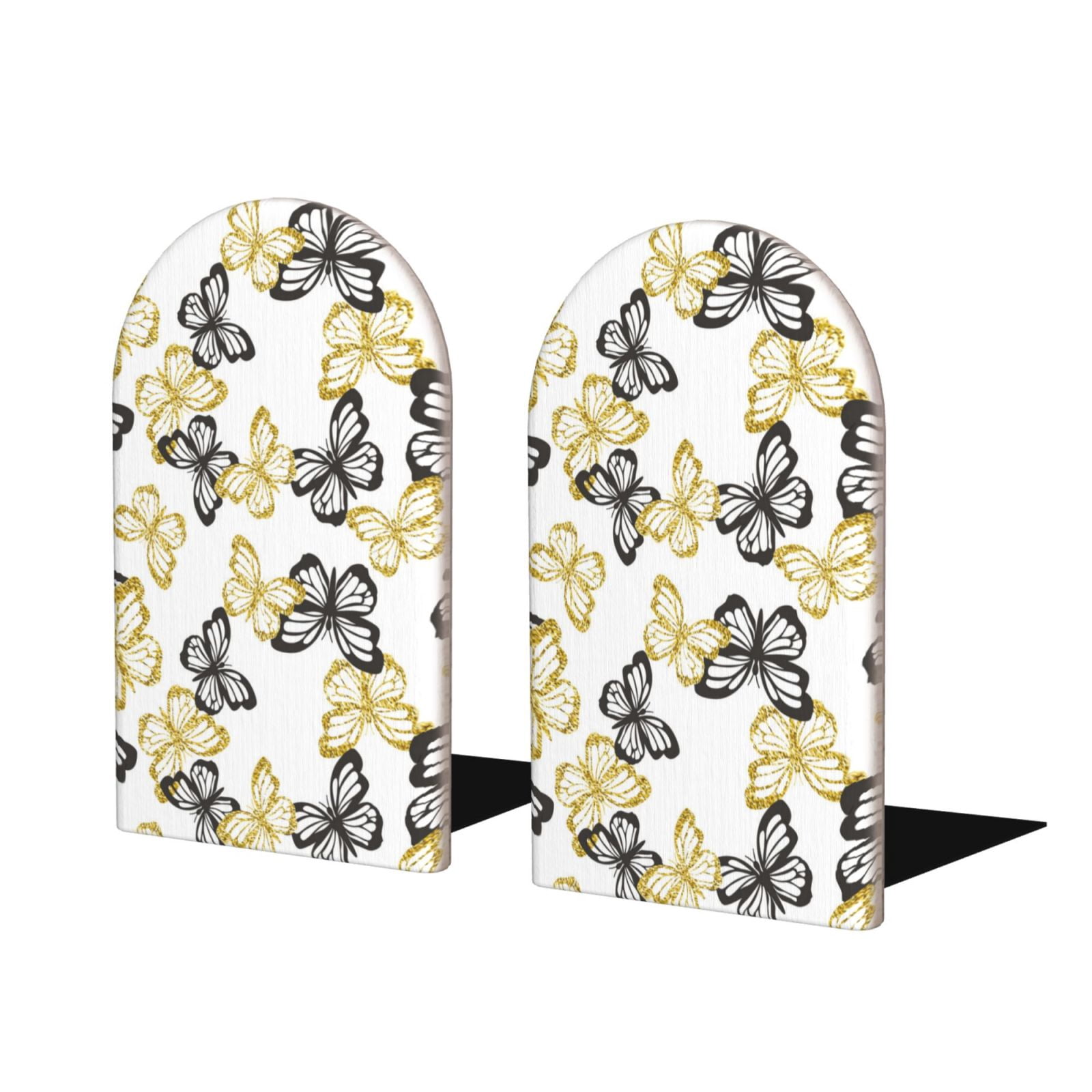 Sikiie Golden Glitter Butterflies Bookends 1 Pair, Wood Bookends for ...