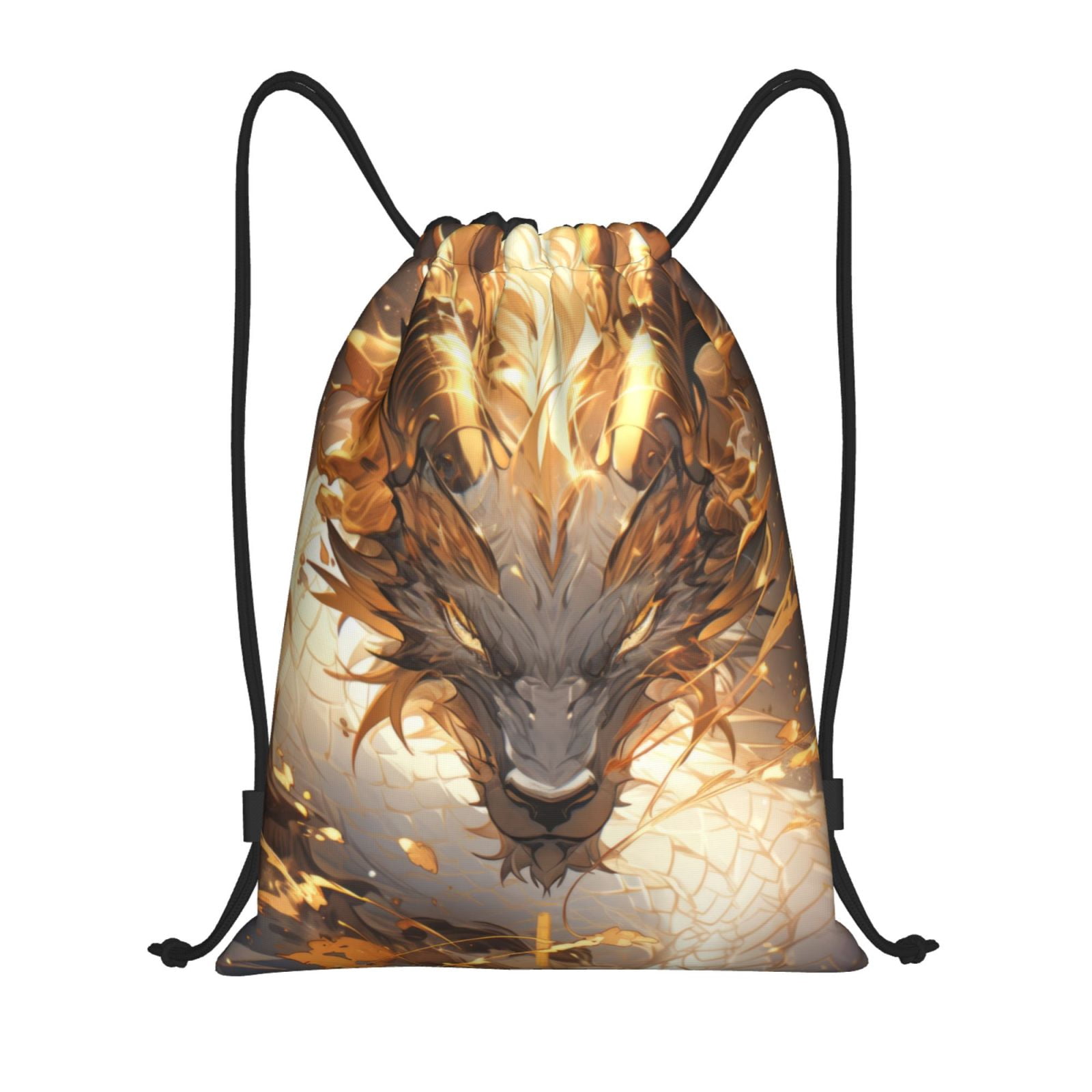 Sikiie Golden Horned White Dragon Drawstring Backpack Drawstring Bags ...