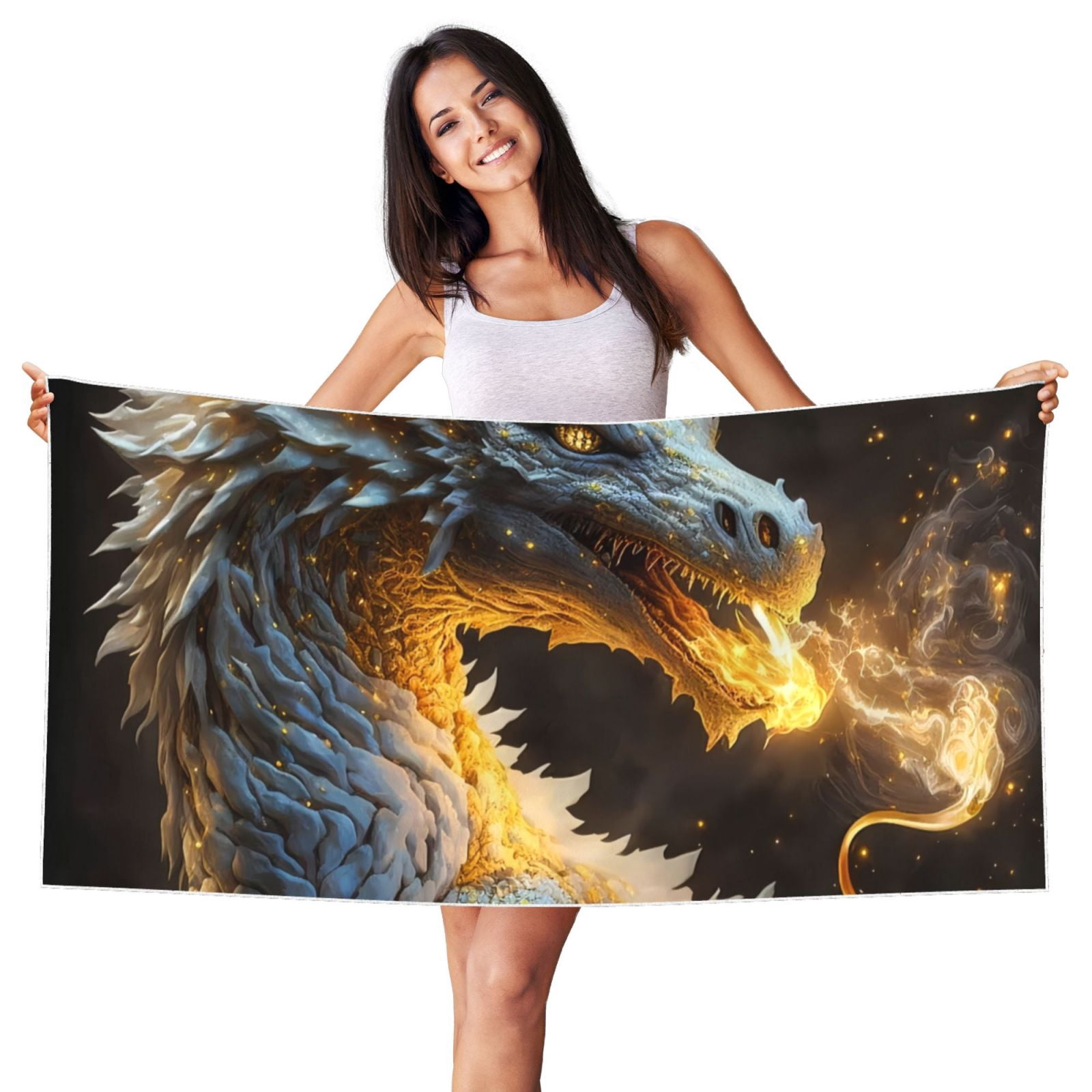 Sikiie Golden White Fire Dragon Beach Towel for Women Men, Pool Bath ...