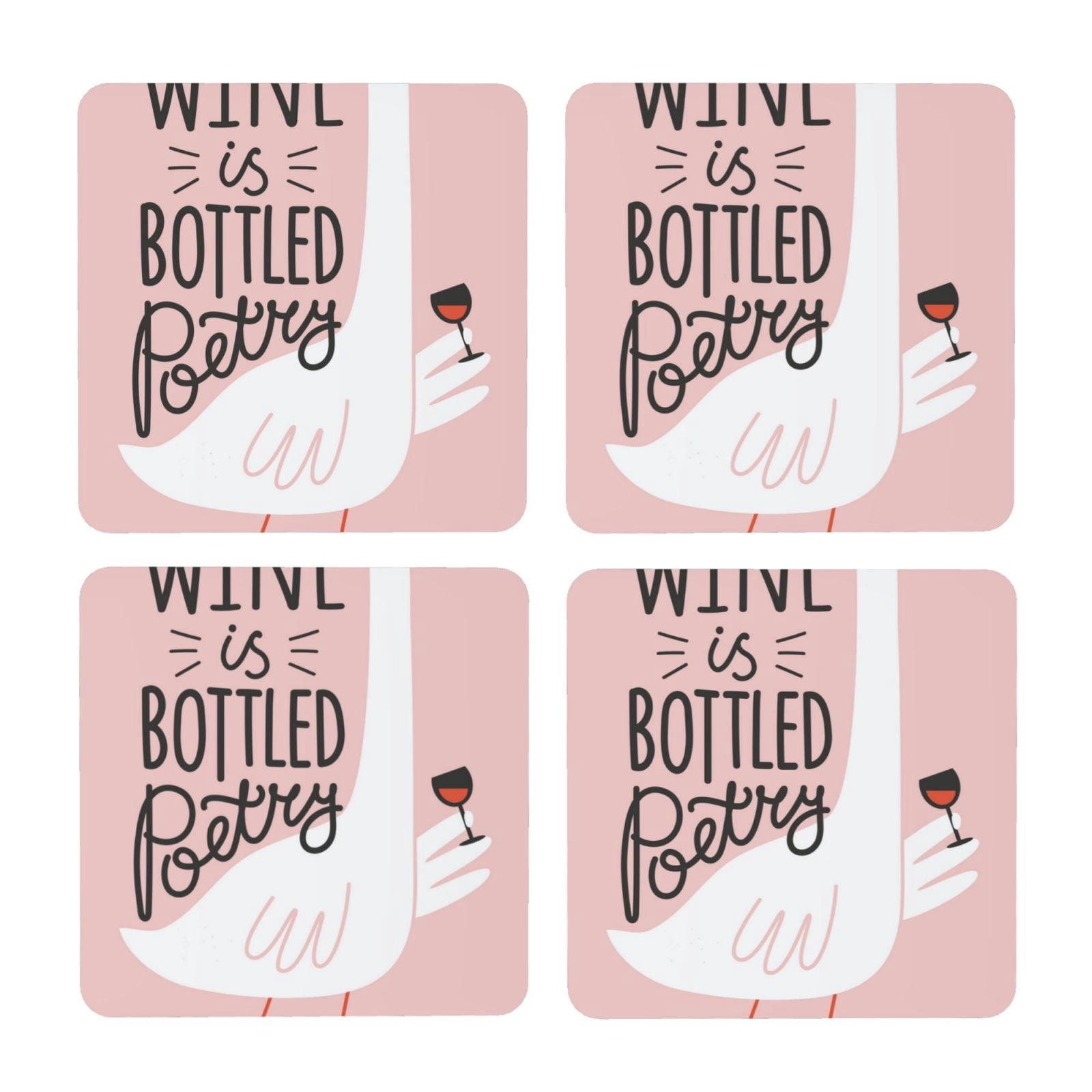 Sikiie Goose Holding Wineglass with Red Wine MDF Cork Coaster 4 Pcs ...