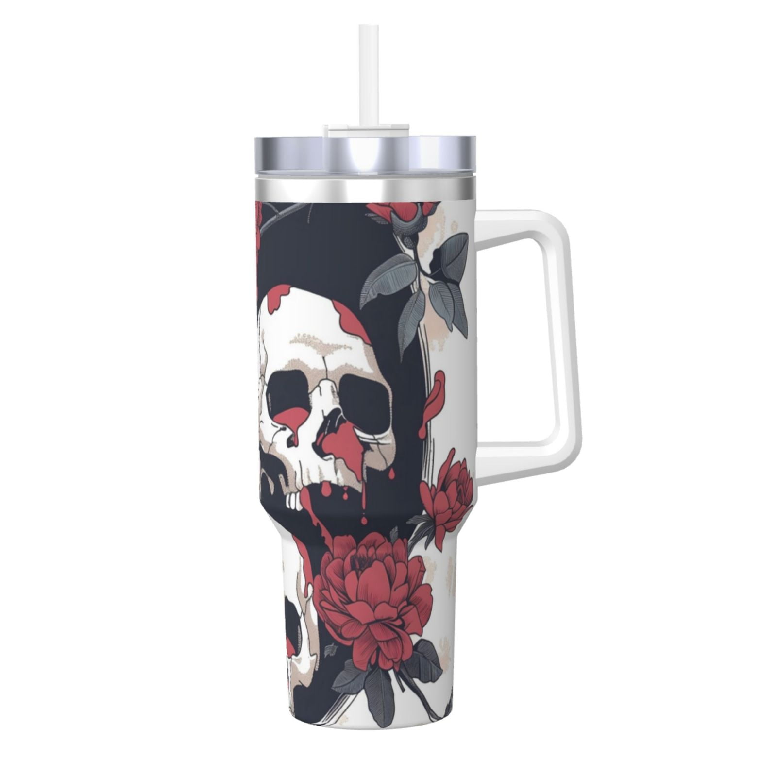 Sikiie Gothic Skulls And Roses Insulated Stainless Water Bottle Lid Travel Mug Cup Insulated ...