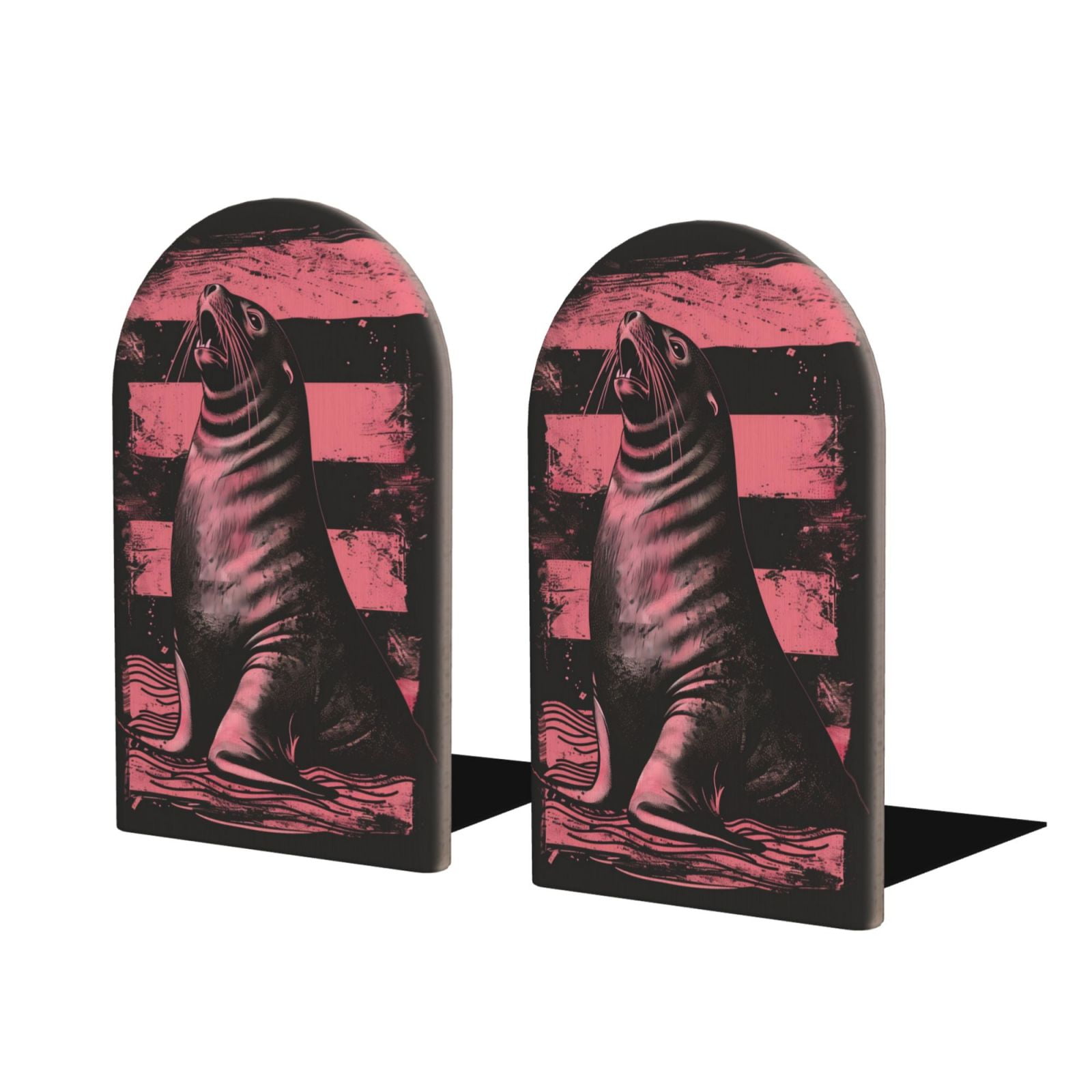 Sikiie Graphic Seal On Stripes Bookends 1 Pair, Wood Bookends for ...