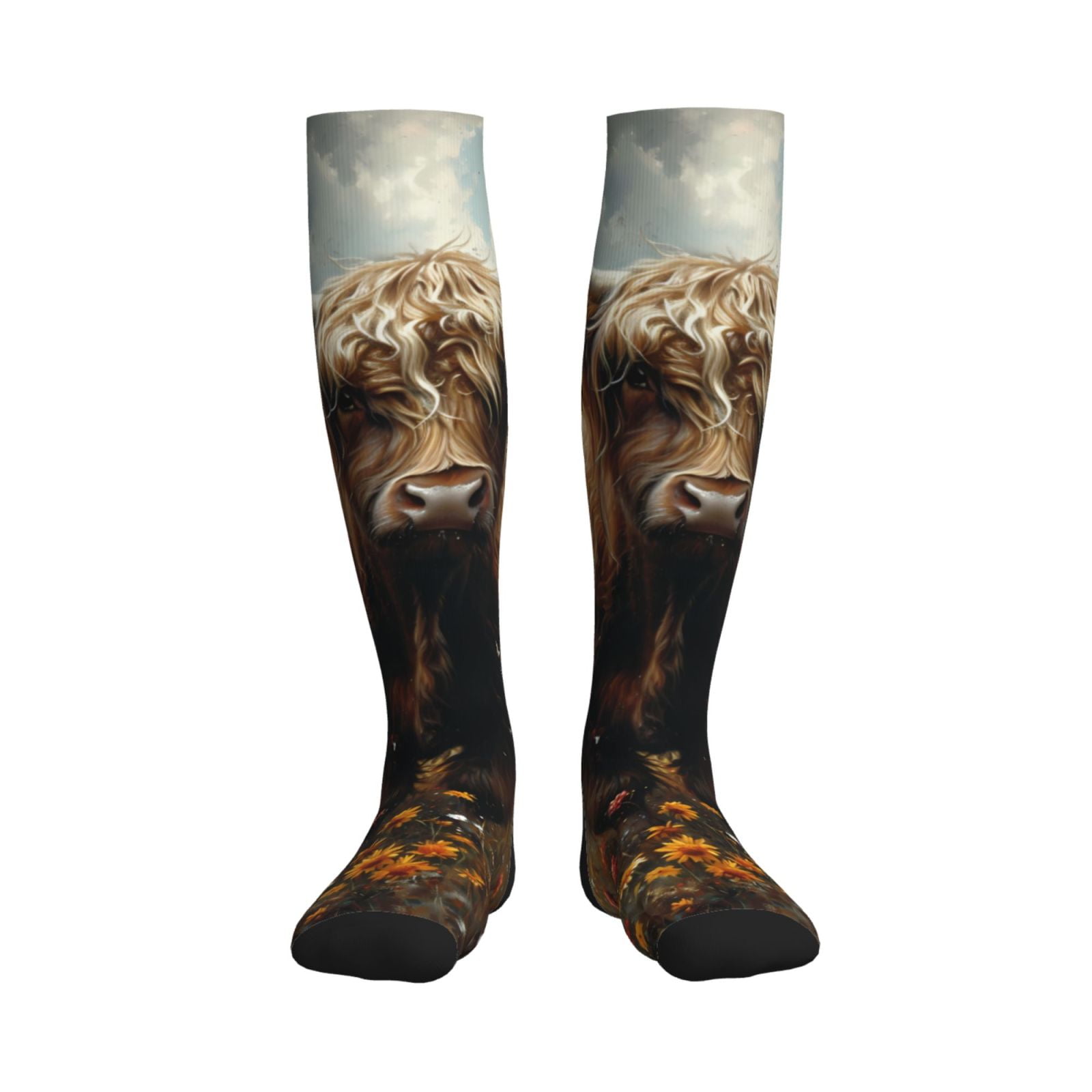 Sikiie Grassland Sunflower Cow 1 Pairs Compression Socks for Men and ...