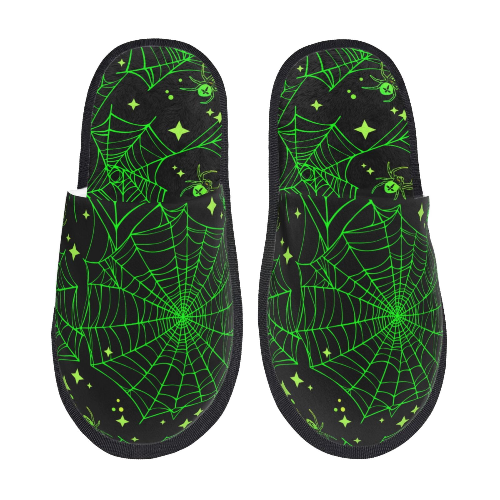 Sikiie Green Bright Web with Spiders Fuzzy Slip-on Slippers Warm Cozy ...