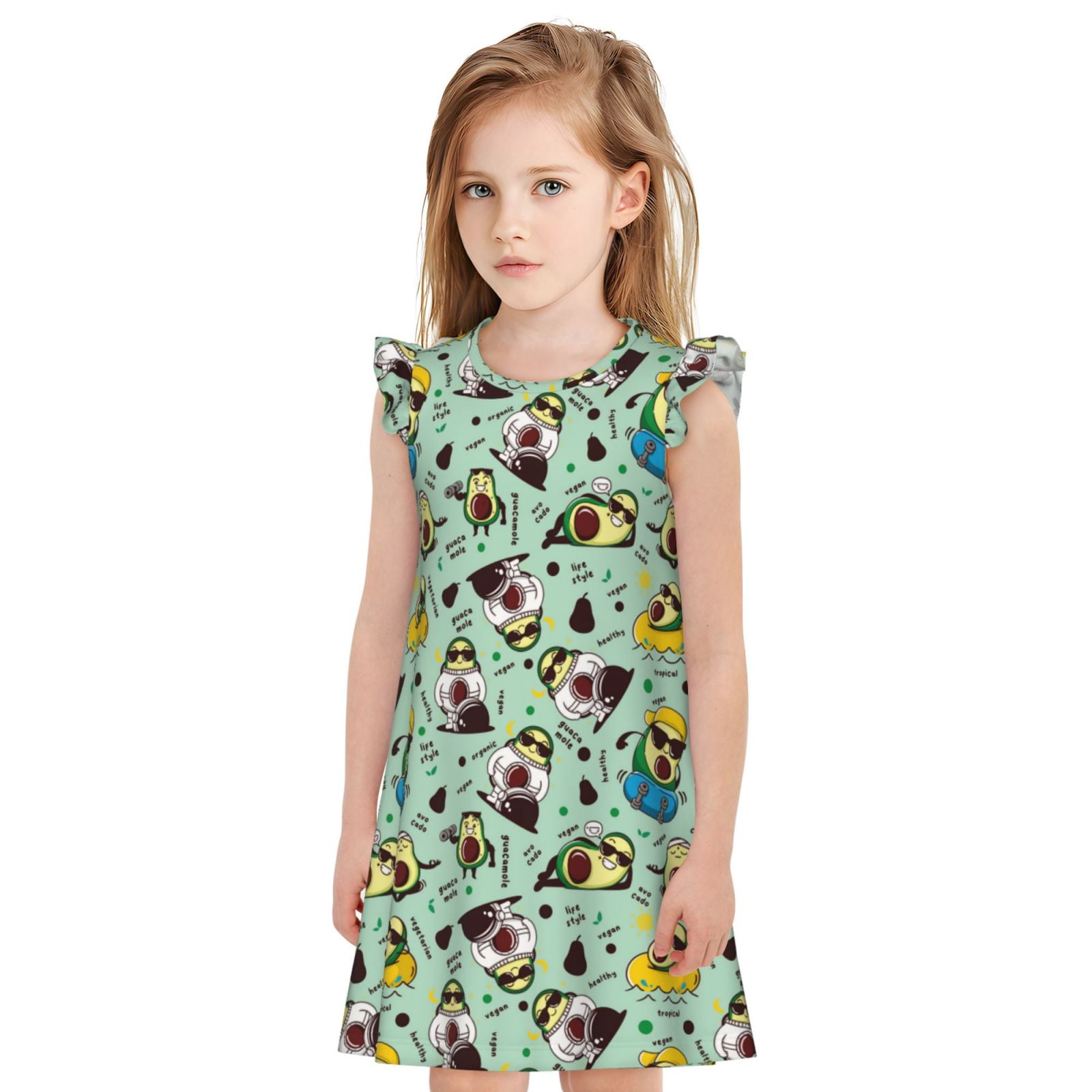 Sikiie Green Cute Avocado Girls Nightgowns, Girls Pajamas, Short ...