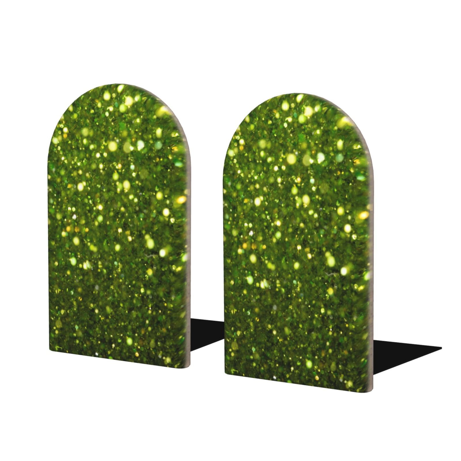Sikiie Green Glitter Sparkle Bookends 1 Pair, Wood Bookends for Shelves ...