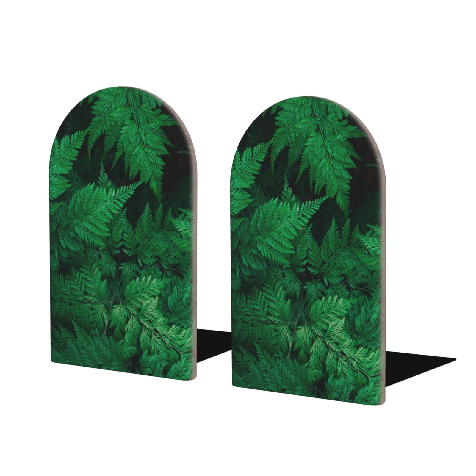 Sikiie Green Leave Fern Bookends 1 Pair, Wood Bookends for Shelves ...