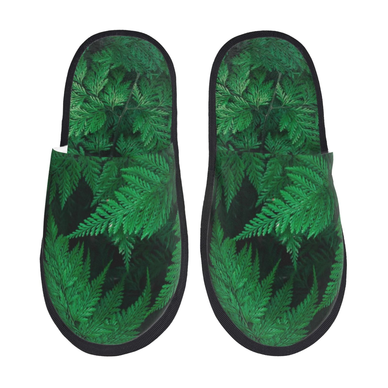 Sikiie Green Leave Fern Fuzzy Slip-on Slippers Warm Cozy Soft ...