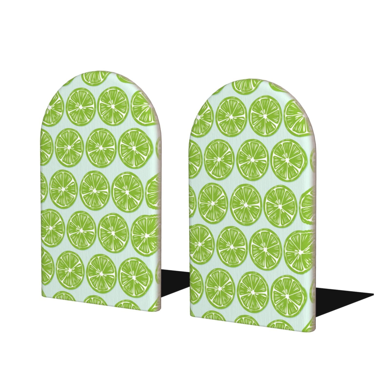 Sikiie Green Lemon Slices Bookends 1 Pair, Wood Bookends for Shelves ...