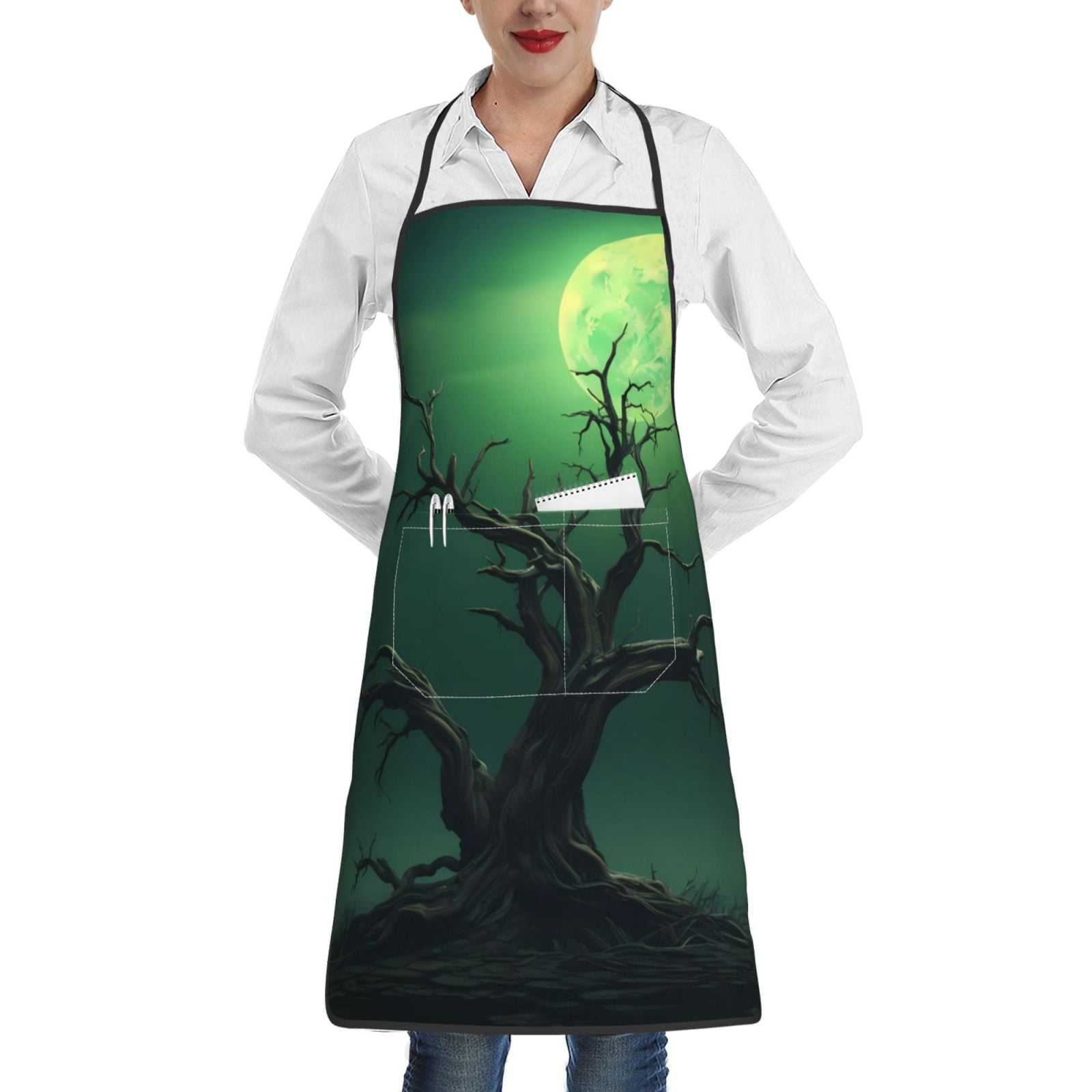 Sikiie Green Night Sky Moon Branches Aprons for Kitchen Cooking Aprons ...