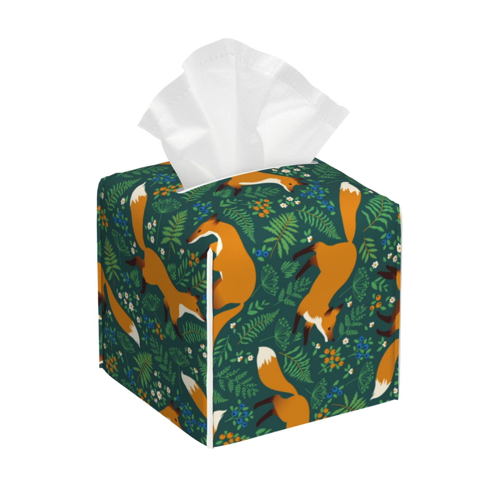 Sikiie Green Plants with Fox Leather Tissue Box Cover Square, tissue ...