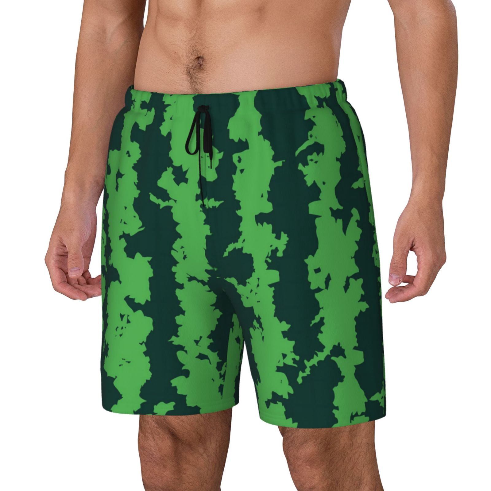 Sikiie Green Stripes Of Watermelon Print Men's Double Layer Swimming ...
