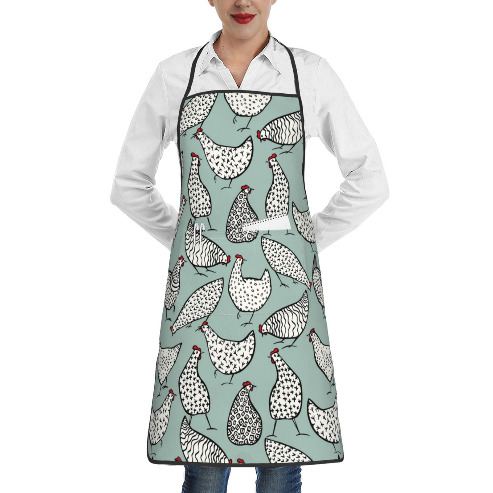 Sikiie Hand Drawn Chickens Aprons for Kitchen Cooking Aprons, Chef ...