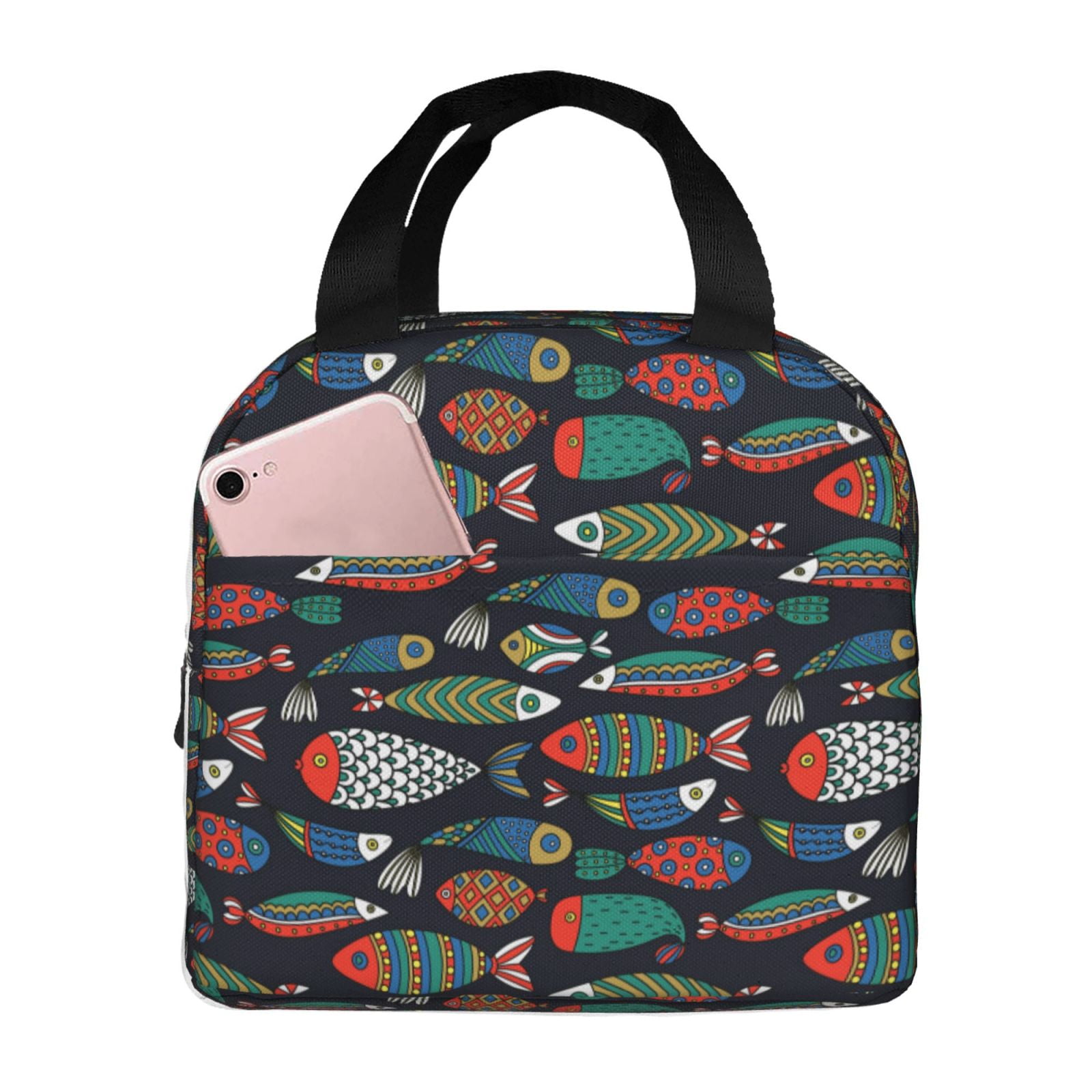 Sikiie Hand Drawn Colorful Fishes Lunch Bag for Women & Men Adult ...