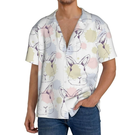 Sikiie Hand Drawn Rabbit Men's Wrinkle Free Untucked Cuban Shirt ...