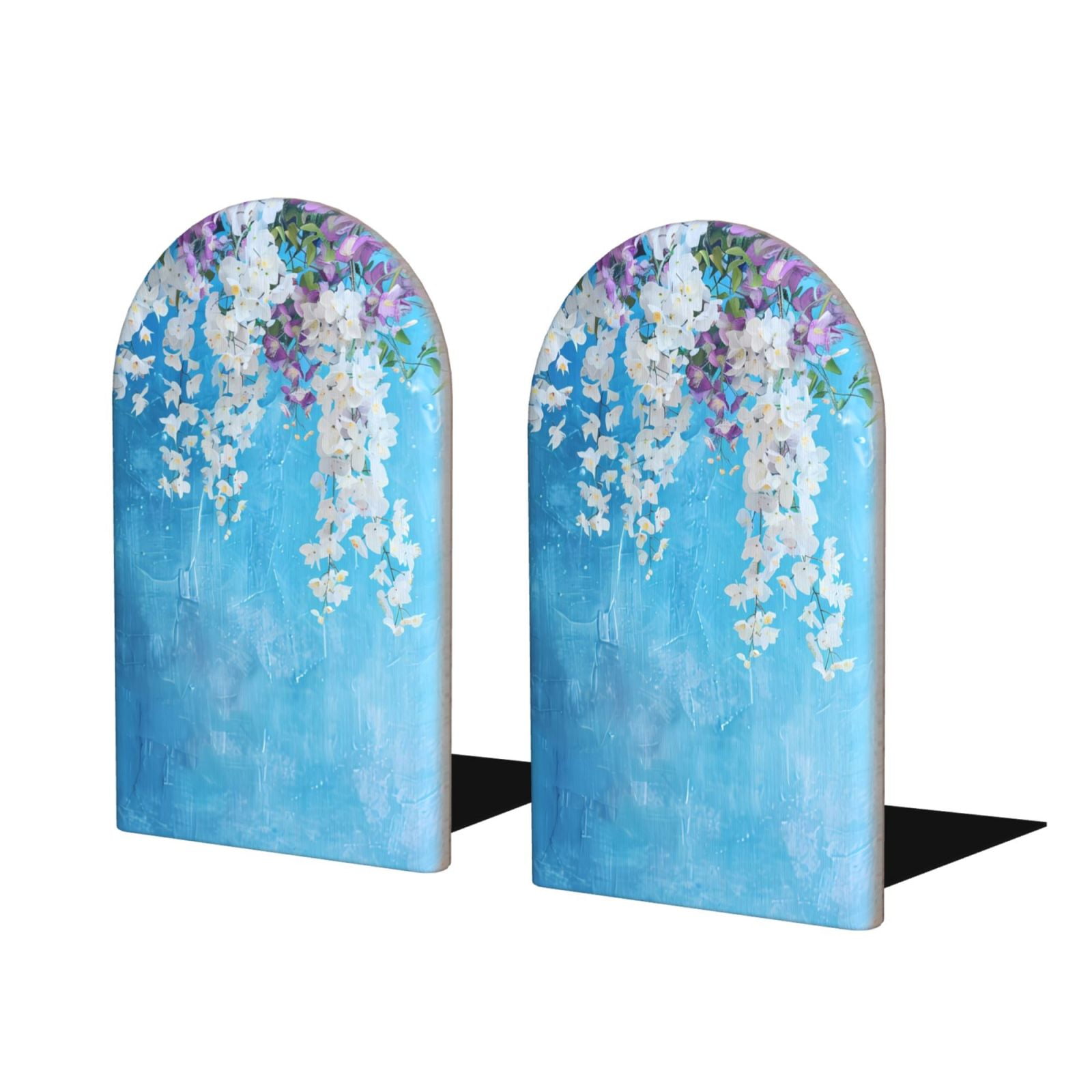 Sikiie Hanging Orchids Floral Blue Bookends 1 Pair, Wood Bookends for ...