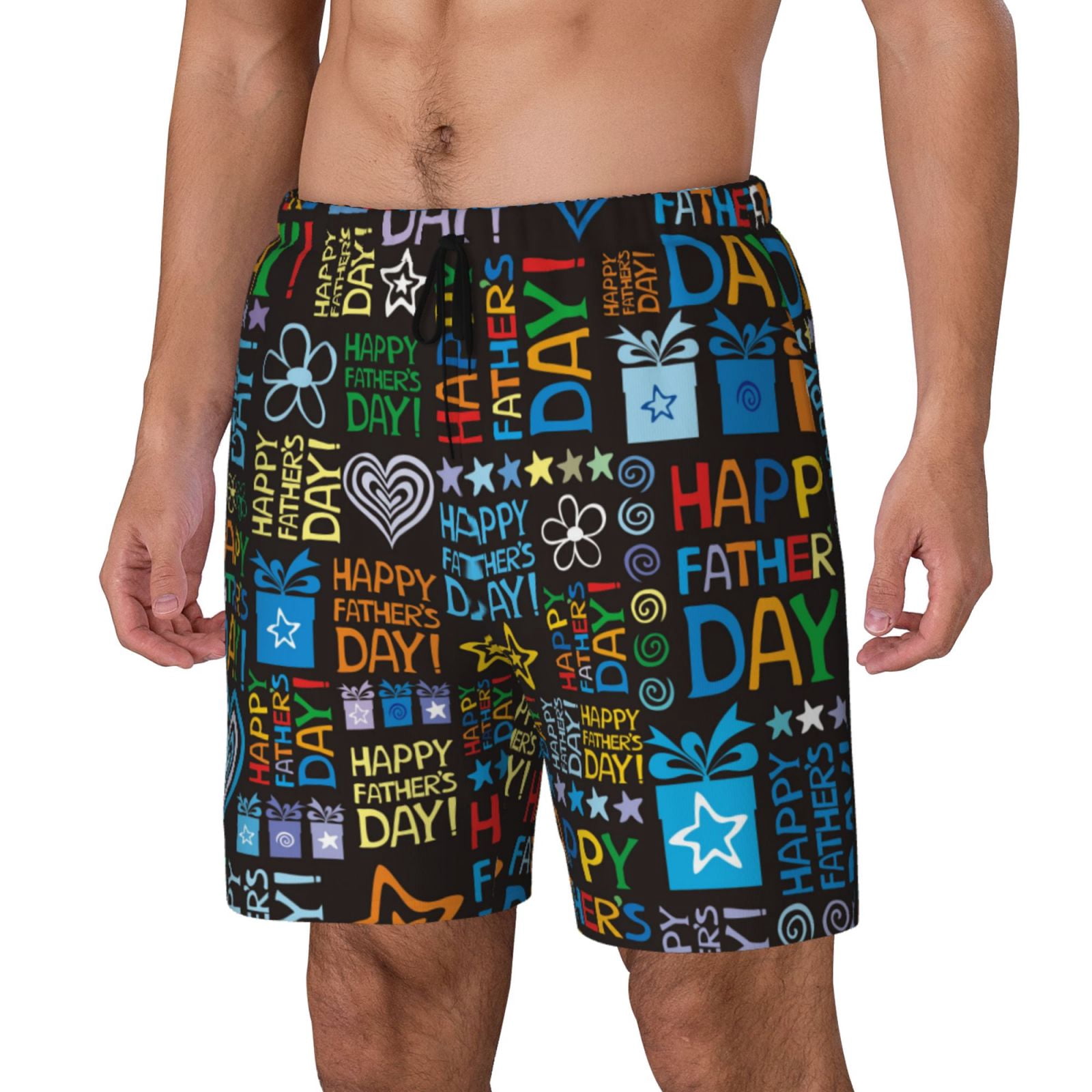 Sikiie Happy Father Day Print Men's Double Layer Swimming Trunks ...